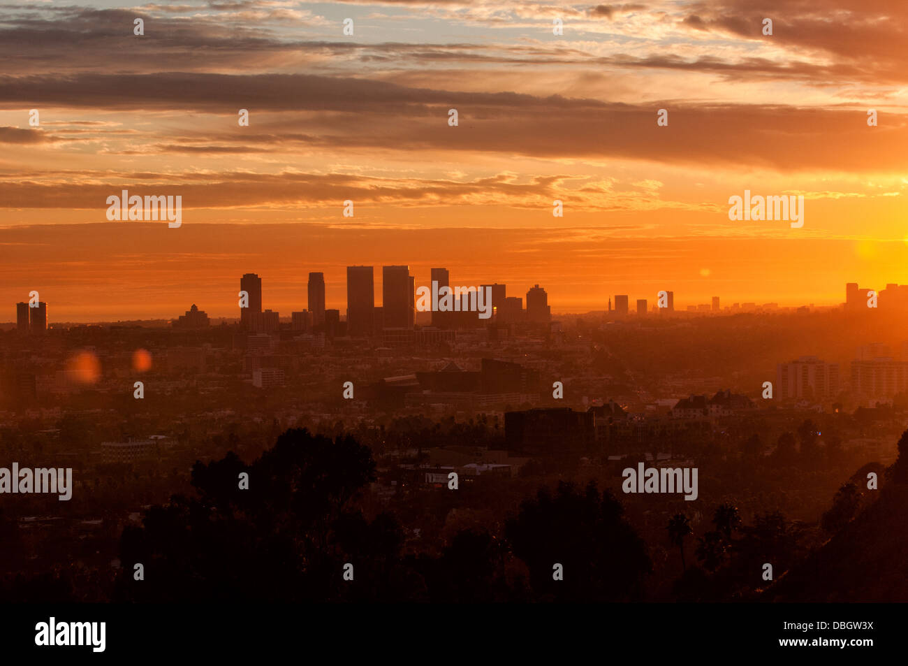Sunset over Los Angeles city Stock Photo - Alamy