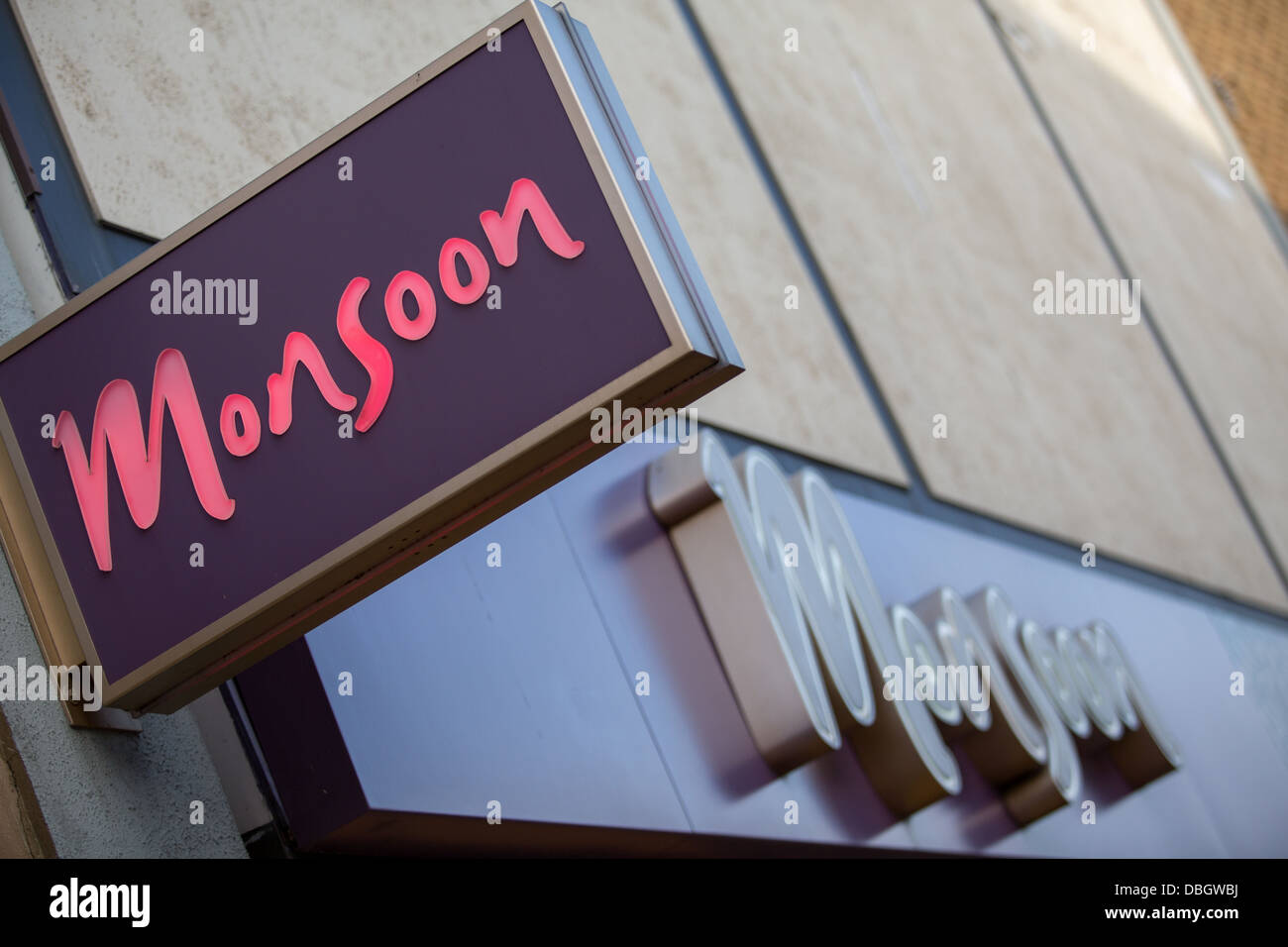 30/07/2013 Monsoon, shop sign in Southend-on-Sea Stock Photo - Alamy