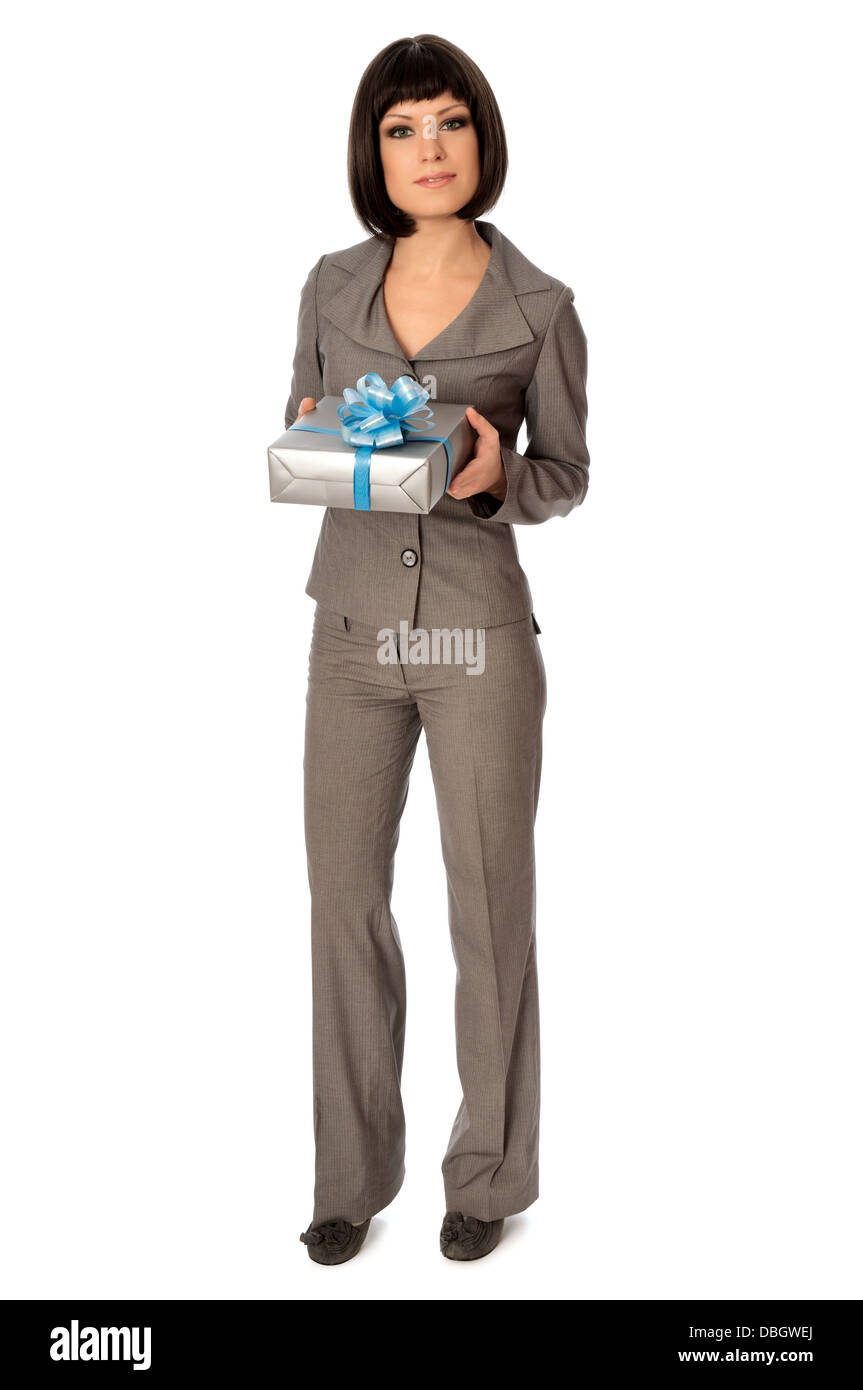 Woman receiving present box Cut Out Stock Images & Pictures - Alamy