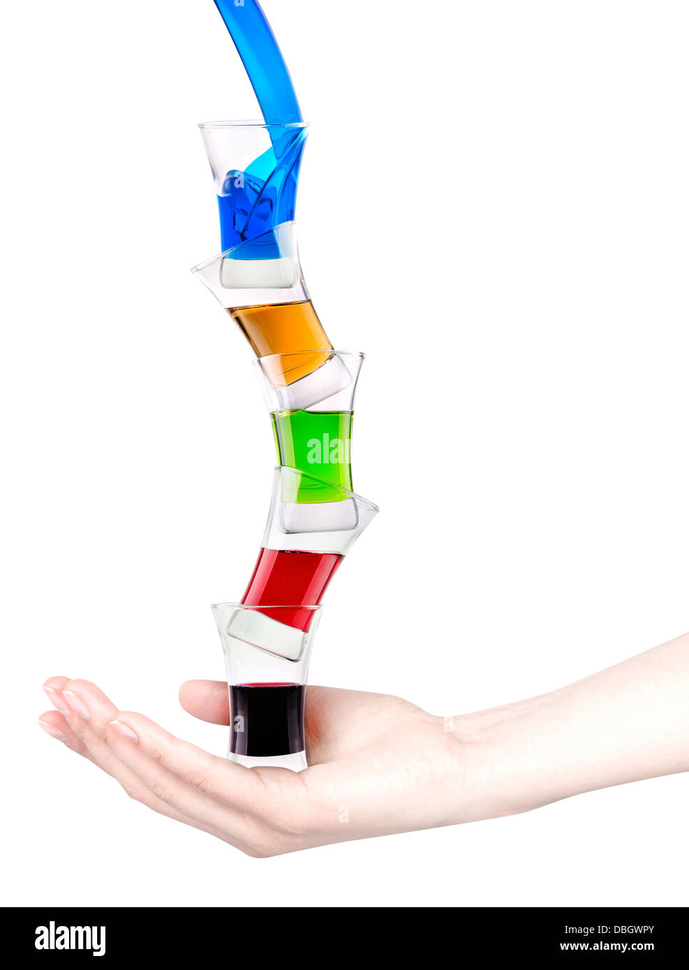 alcoholic shot cocktails stack with woman hand - cosmopolitan, Blue ...