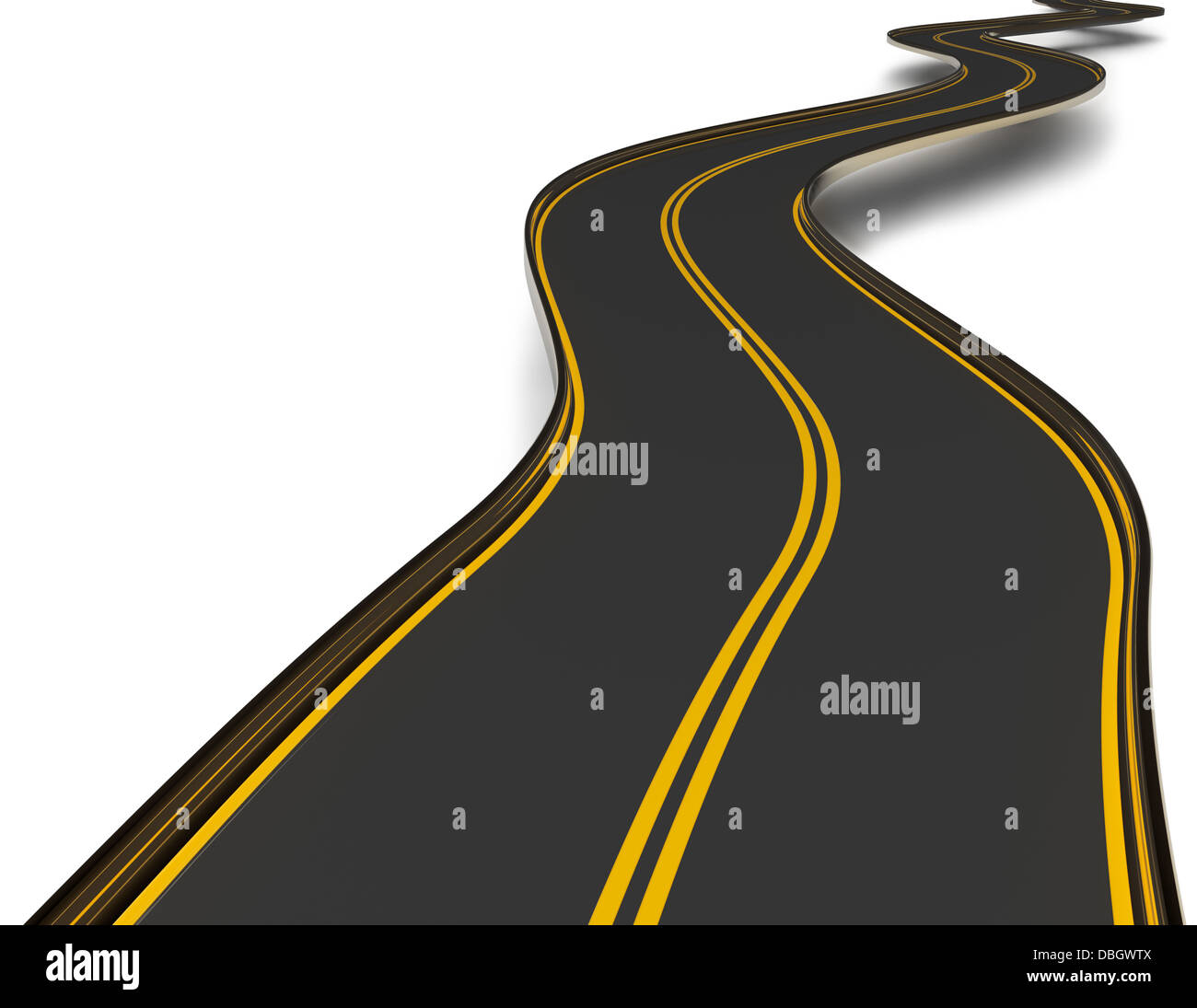 winding asphalt road with double dividing strip Stock Photo - Alamy