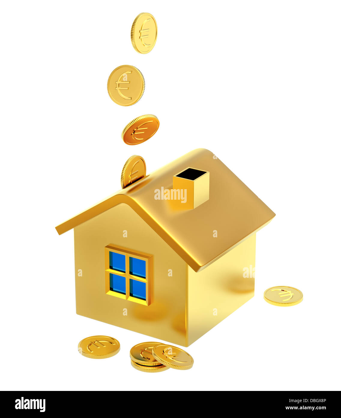 falling down euro coins to the money box Stock Photo - Alamy