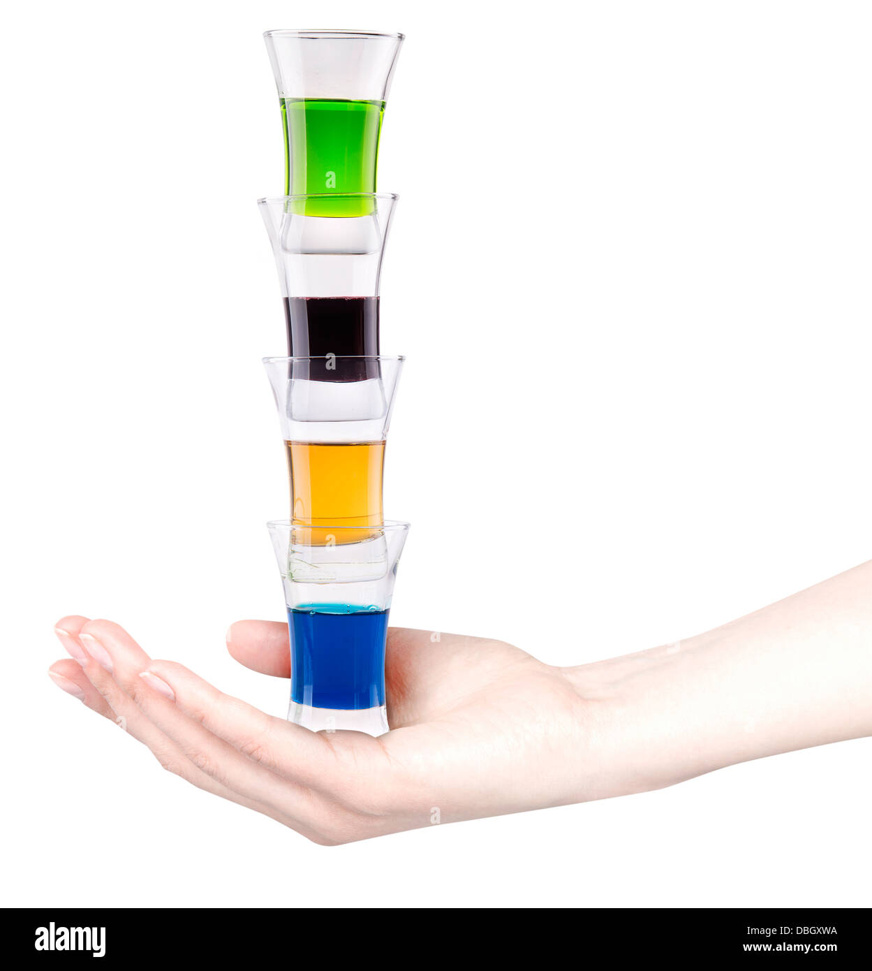 alcoholic shot cocktails stack with woman hand - cosmopolitan, Blue ...