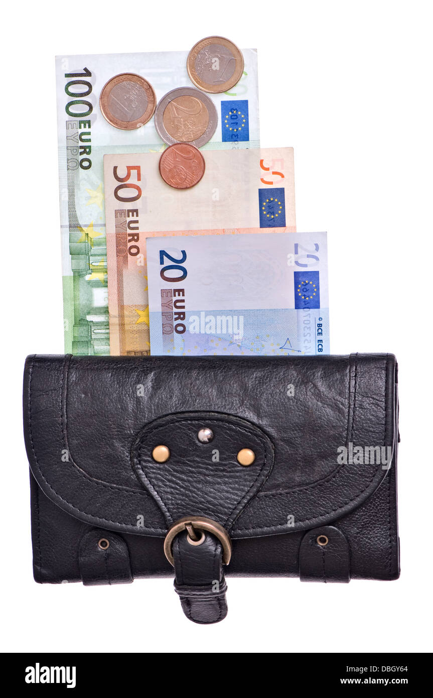 Black leather purse with euro Stock Photo - Alamy