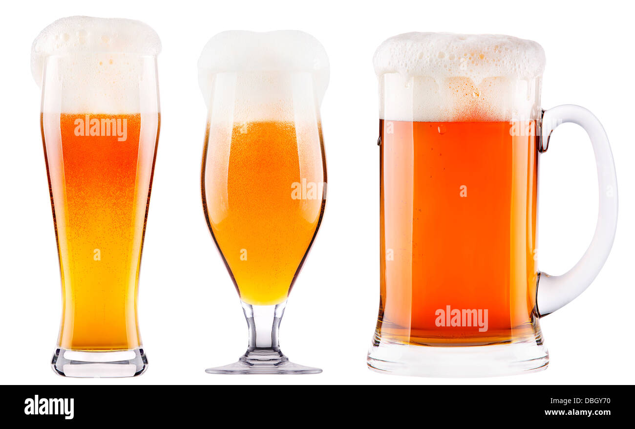 Frosty fresh beer with foam isolated background Stock Photo - Alamy