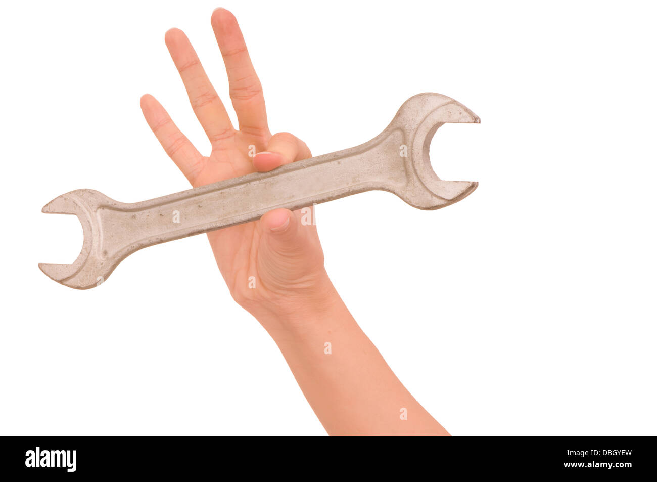 big spanner in the hand Stock Photo - Alamy