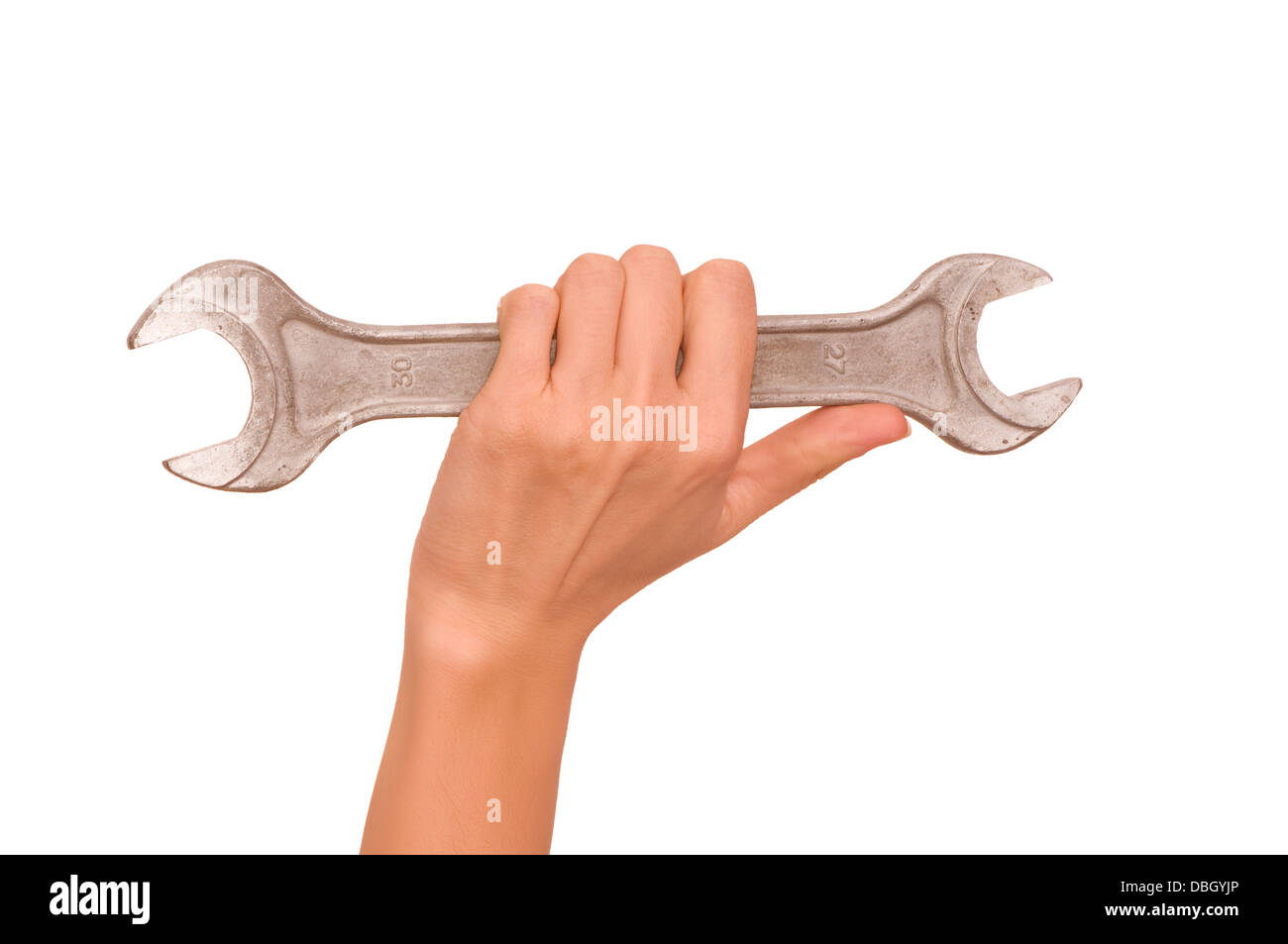 big spanner in the hand Stock Photo - Alamy