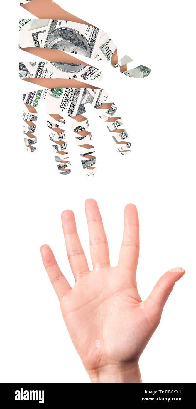 Hand made of dollar bank notes Stock Photo - Alamy