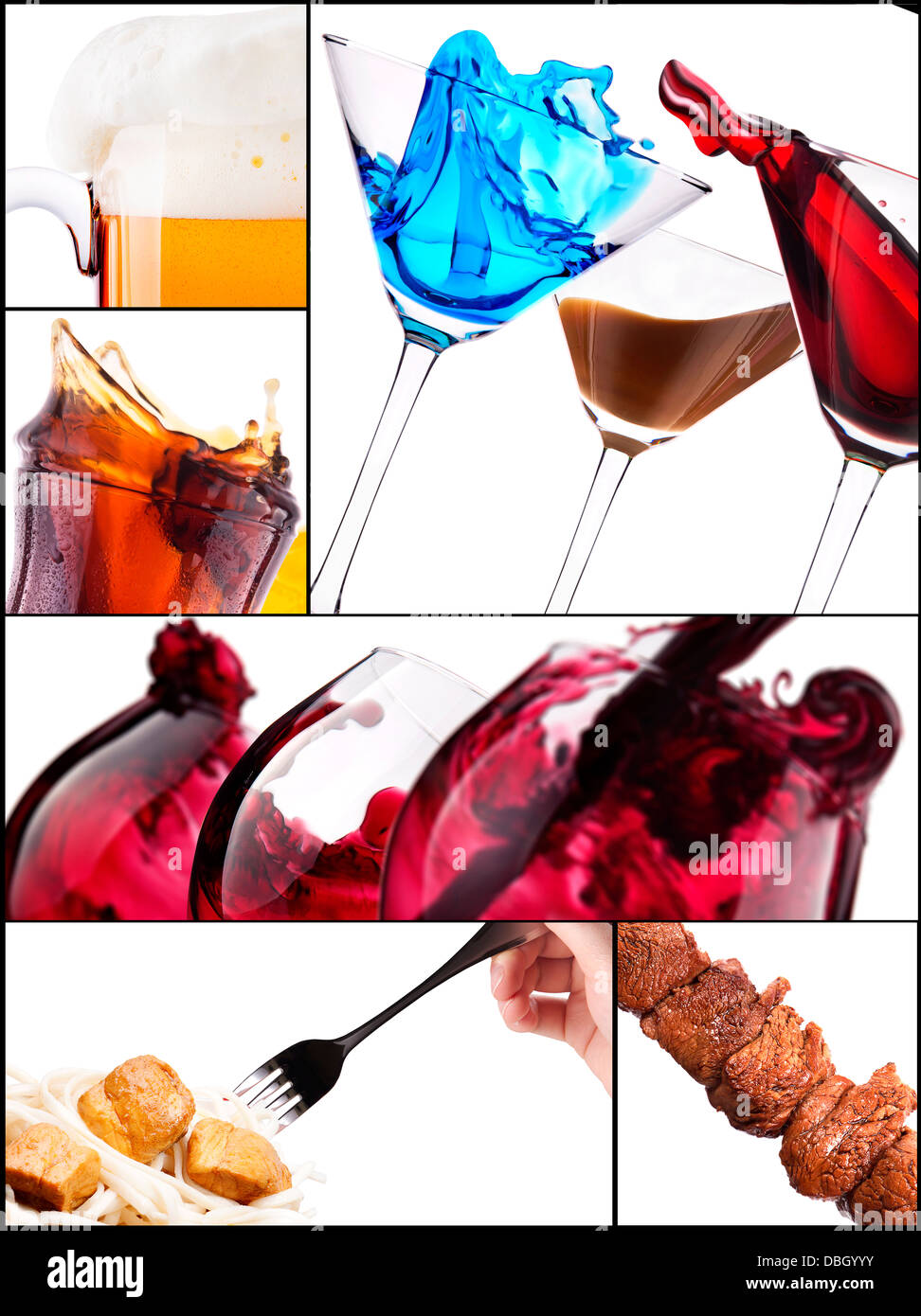 different meat dishes and alcohol drinks Stock Photo - Alamy