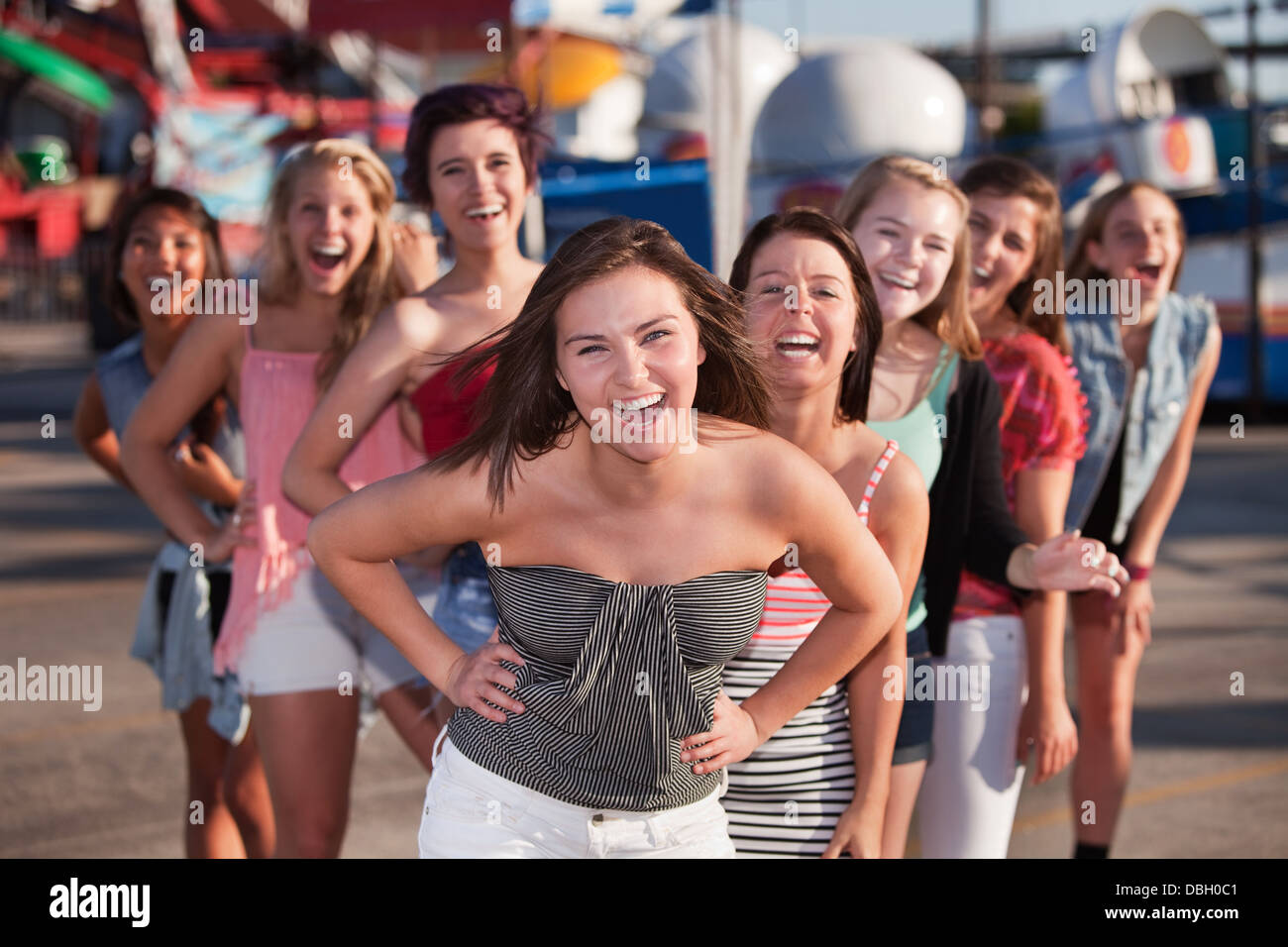 Eight Girls Laughing Stock Photo - Alamy