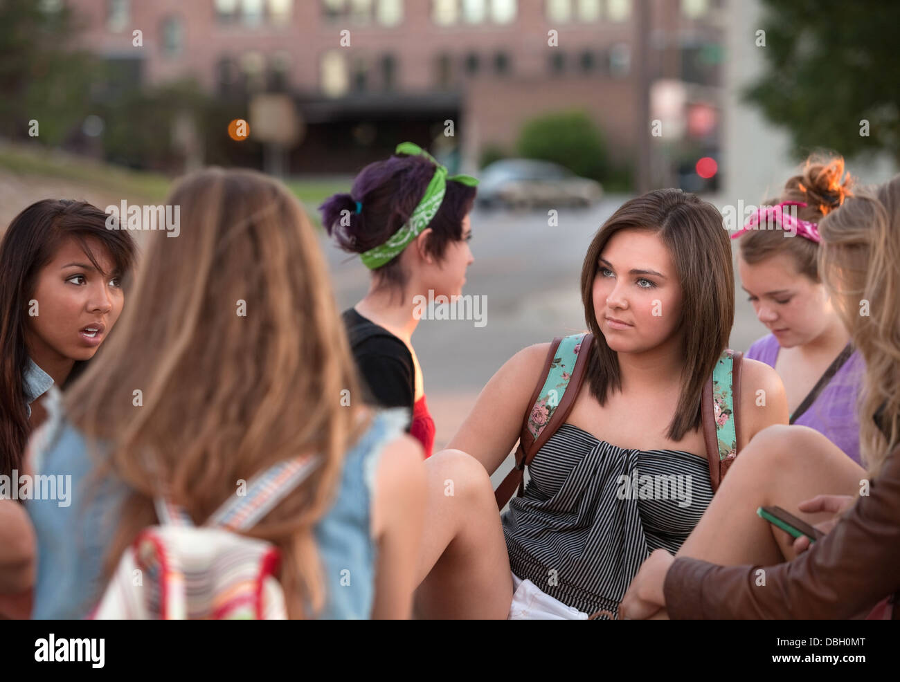 Female Students Talking Outside Stock Photo - Alamy