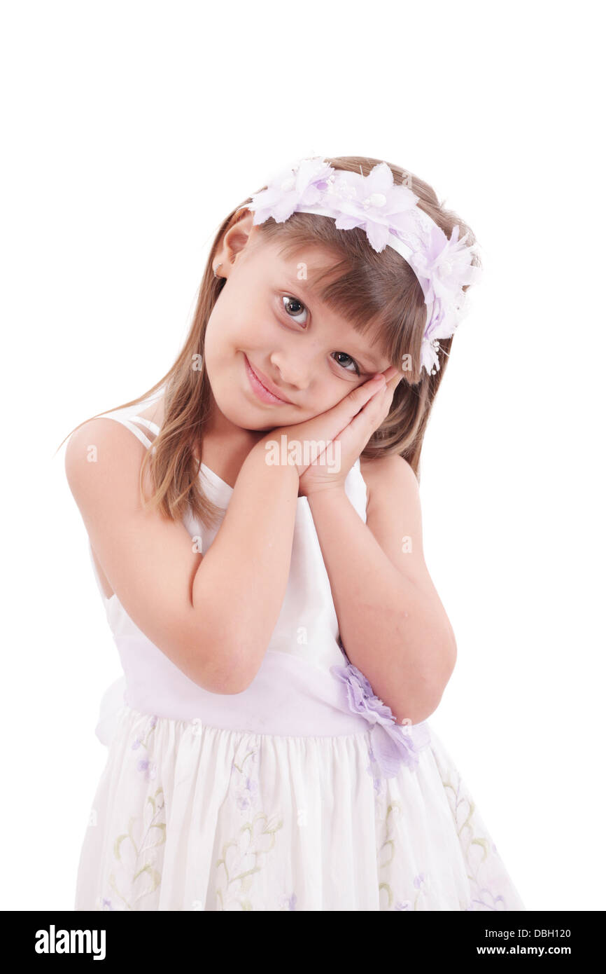 happy smiling little girl on white background in studio Stock Photo - Alamy
