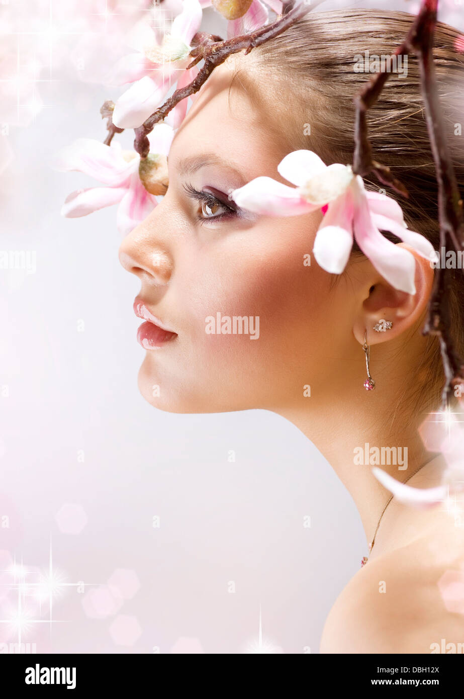 Beautiful Spring Girl with flowers Stock Photo - Alamy