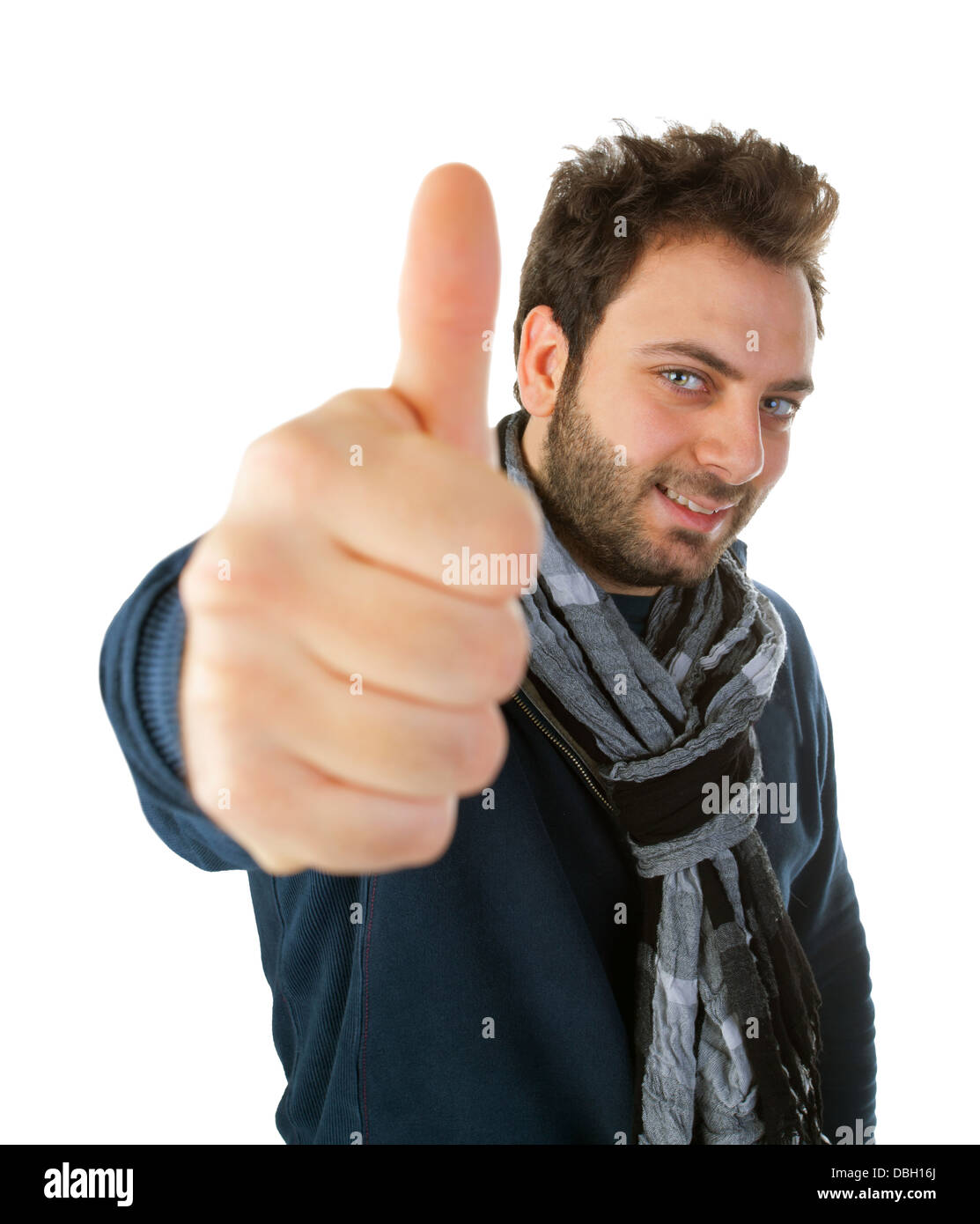 Portrait of a young man showing okay gesture on white background Stock ...