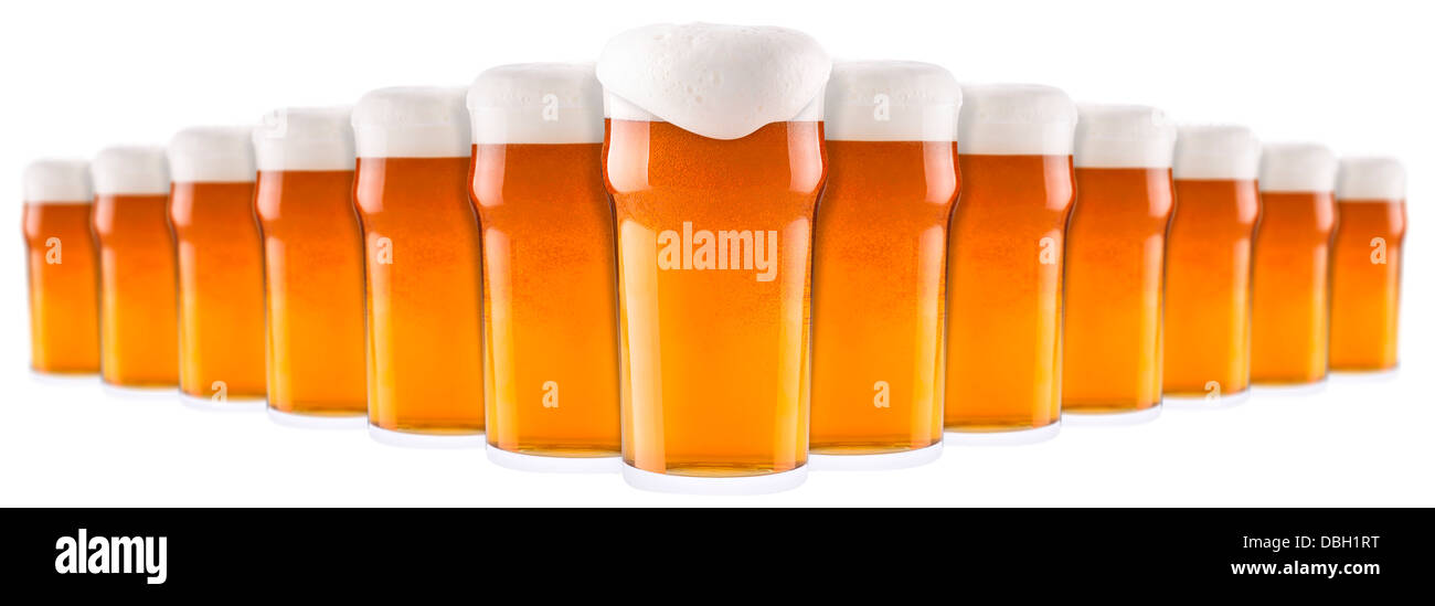 Frosty fresh beer collection with foam isolated background Stock Photo ...