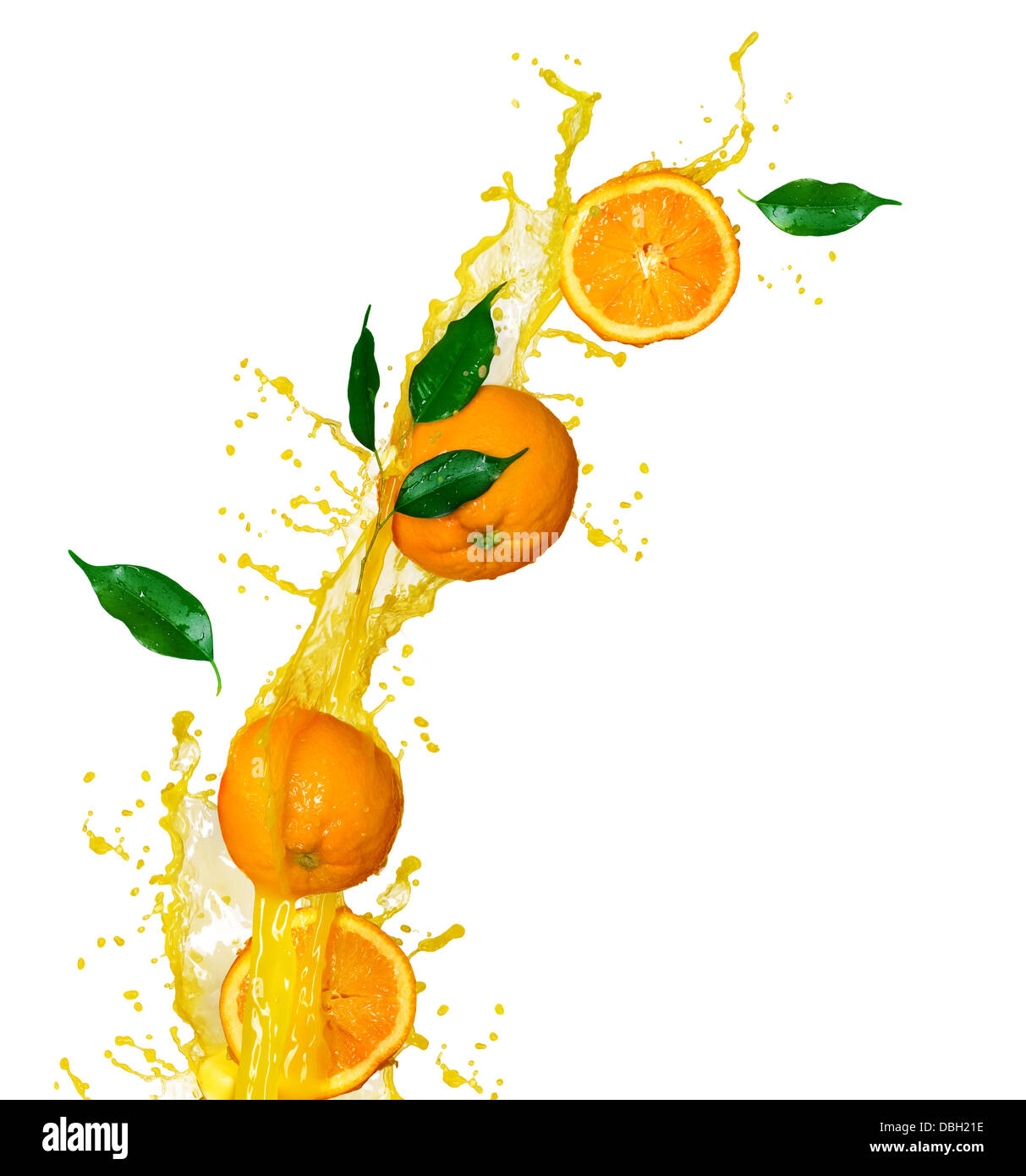 Orange juice splash isolated on white Stock Photo - Alamy