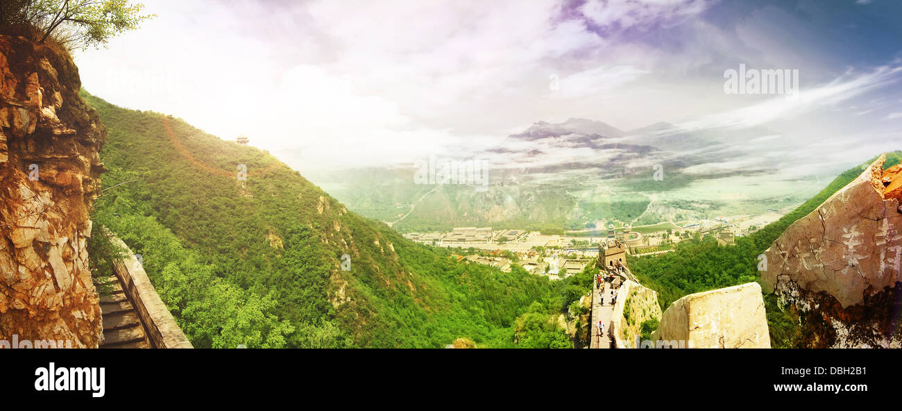 China. Great Wall. Panoramic View Stock Photo - Alamy