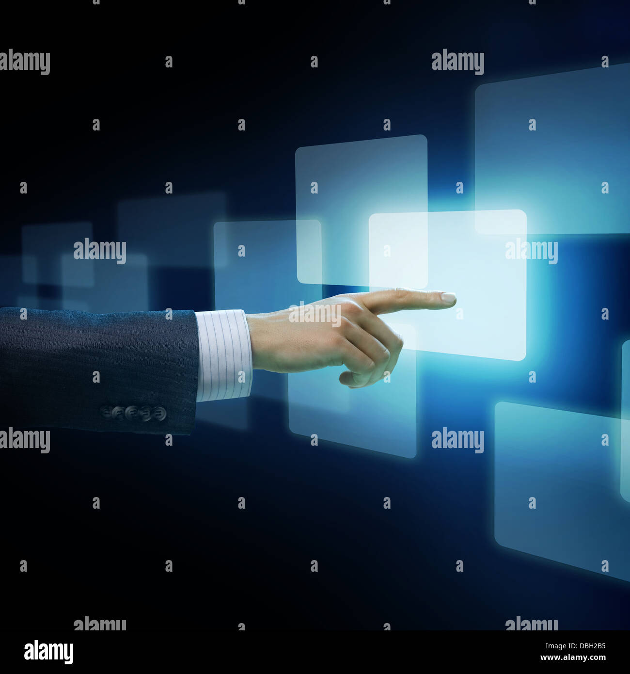 Man's hand pushing the button. Choice concept Stock Photo - Alamy