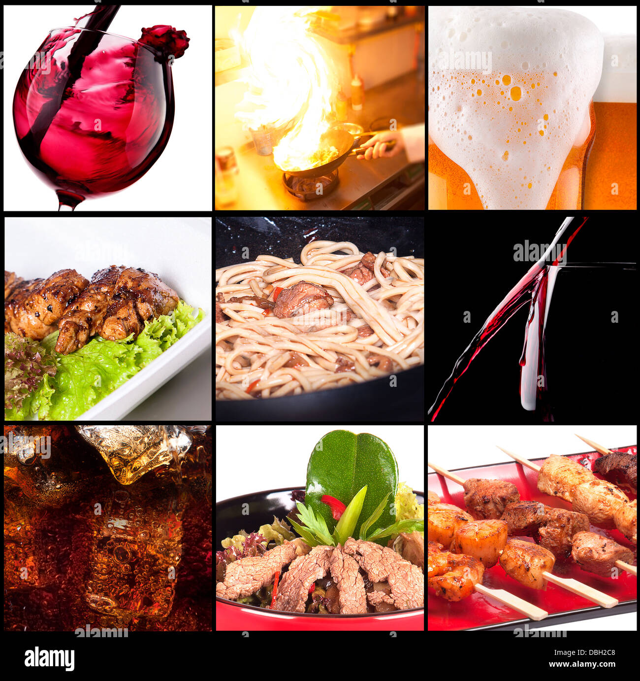 Collection of different meat dishes and alcohol drinks Stock Photo - Alamy