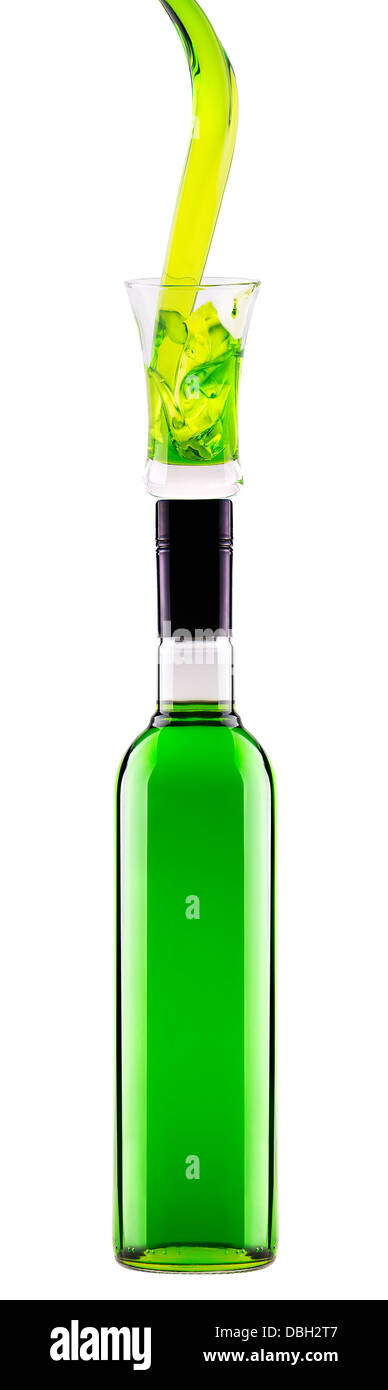 full bottle of green alcoholic cocktail isolated Stock Photo - Alamy