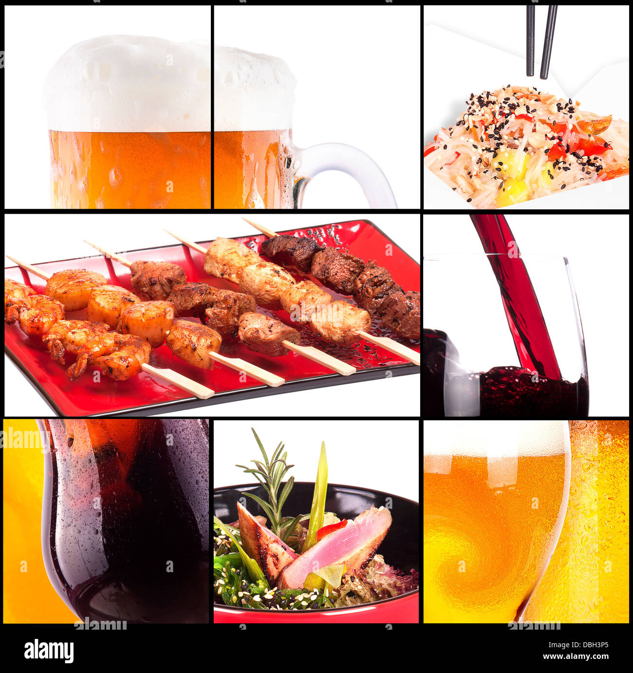 Collection of different meat dishes and alcohol drinks Stock Photo - Alamy