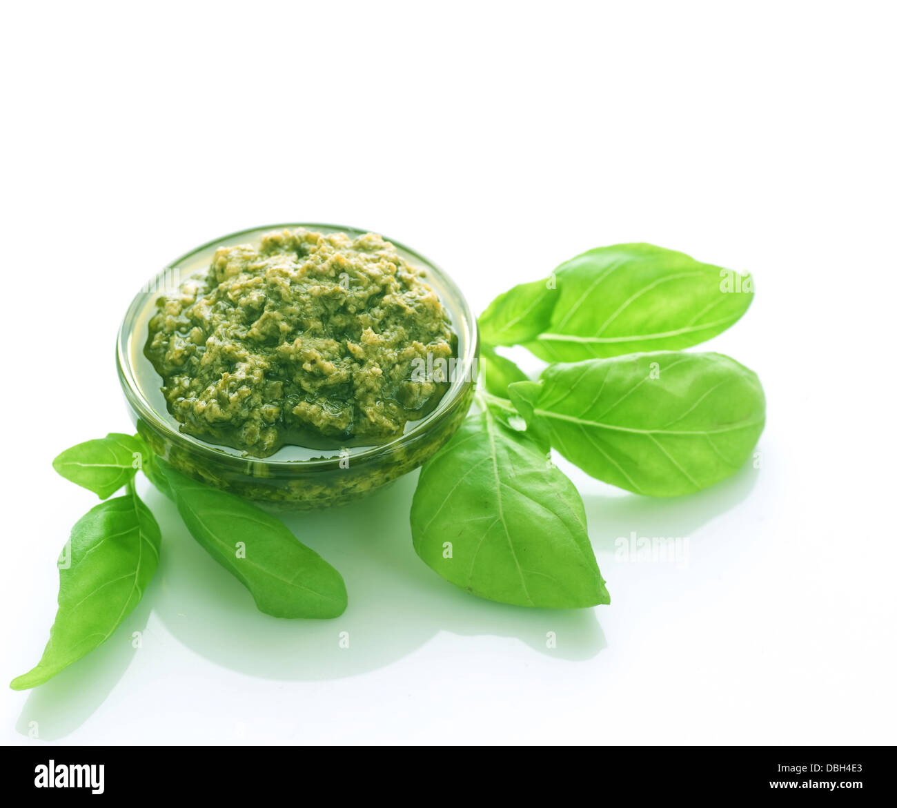 Pesto Sauce And Fresh Basil Over White Stock Photo - Alamy