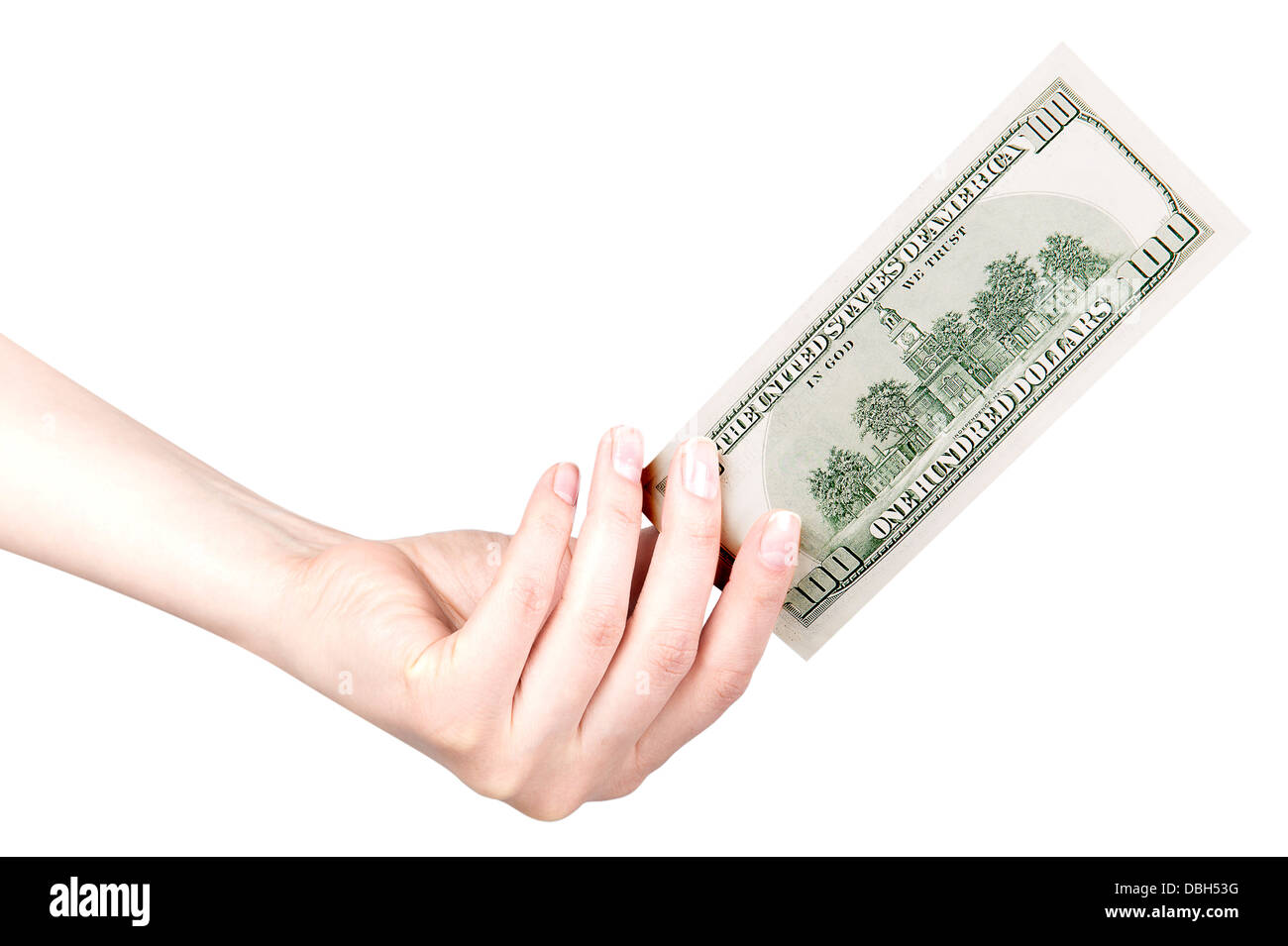 making money concept - human hand with money american hundred dollar ...