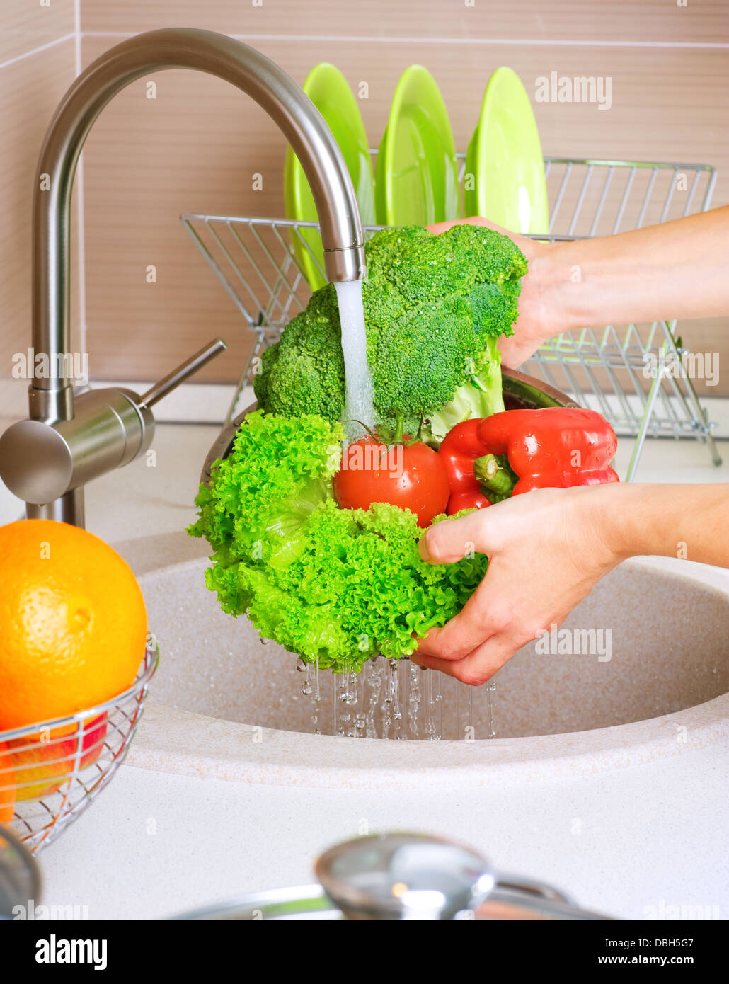Fresh Vegetables Washing.Healthy food Stock Photo - Alamy