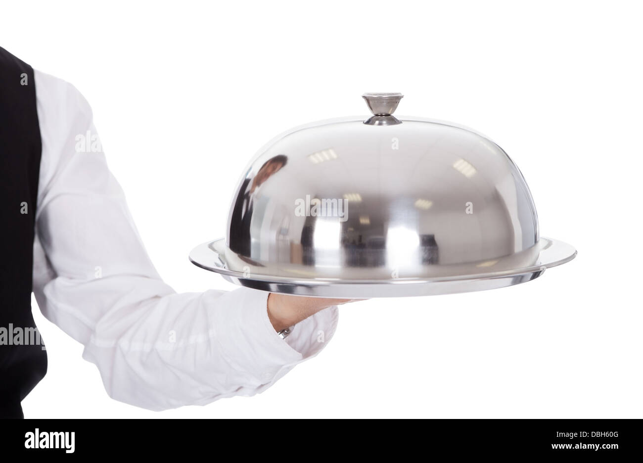 Portrait of a butler with bow tie and tray Stock Photo - Alamy