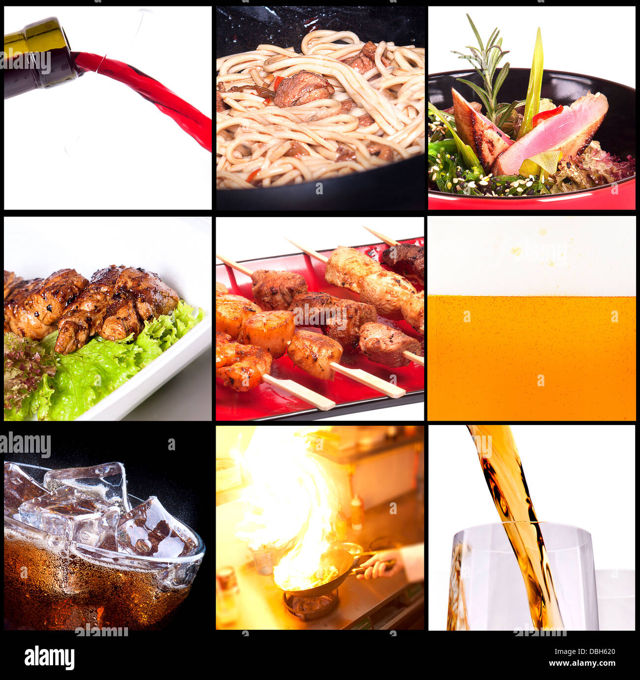 Collection of different meat dishes and alcohol drinks Stock Photo - Alamy