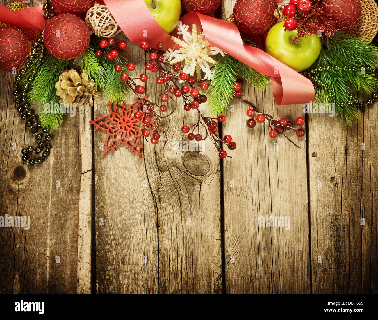 Christmas Vintage decoration border design over old wood backgro Stock ...