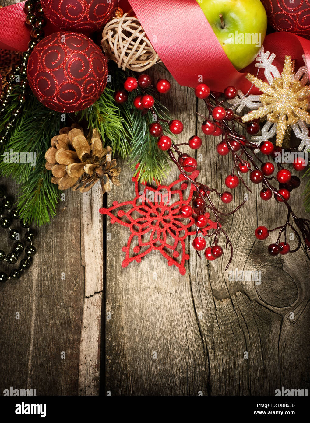 Christmas Vintage decoration border design over old wood backgro Stock ...