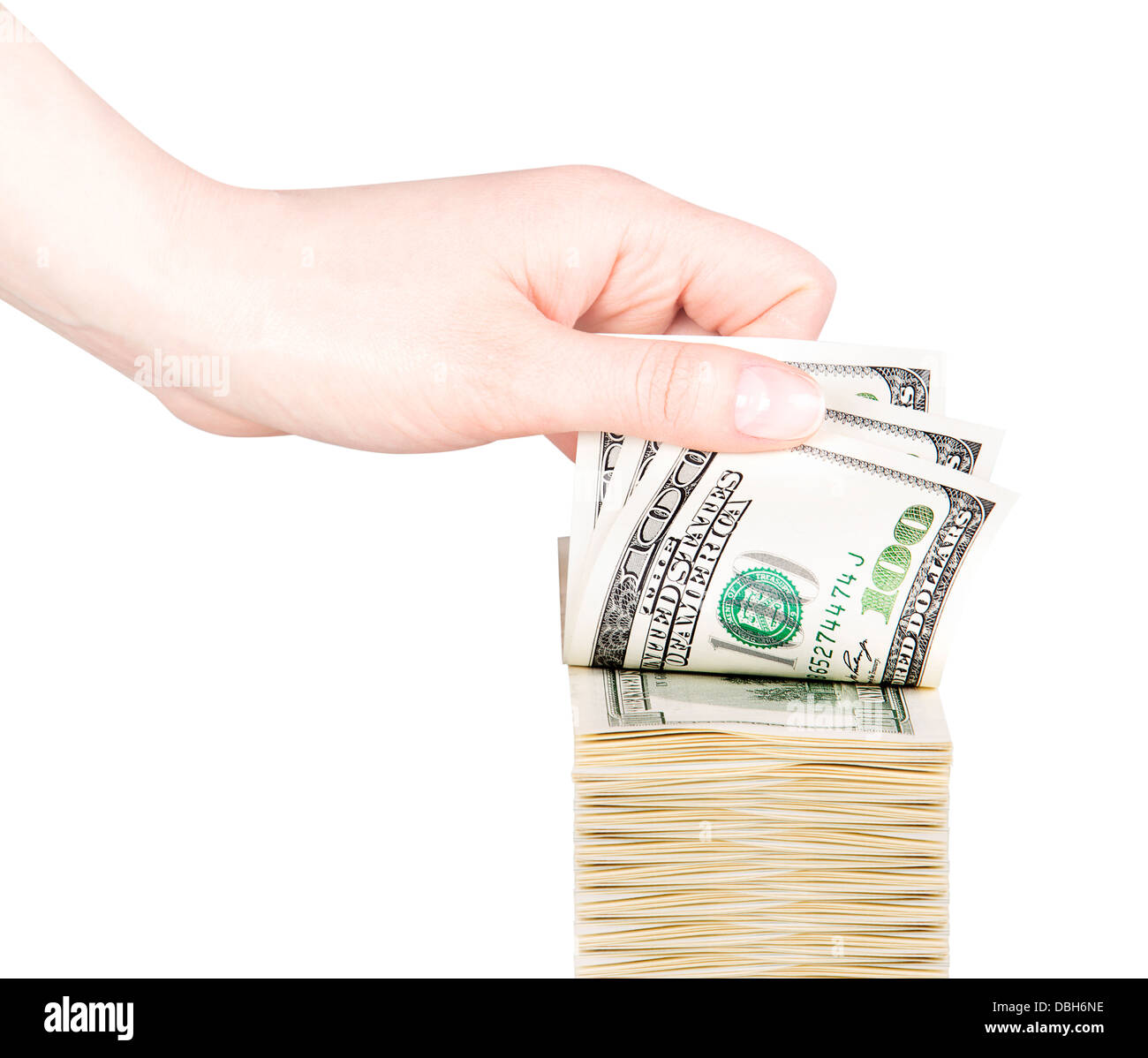 Businessman counts money in hands american hundred dollar bills isolated Stock Photo - Alamy