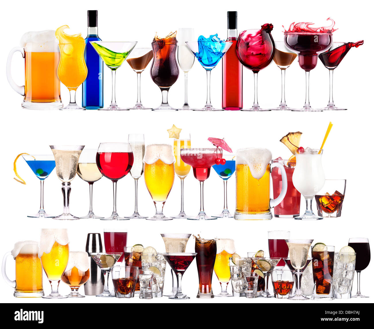 Set of different alcoholic drinks and cocktails - beer,martini,soda ...
