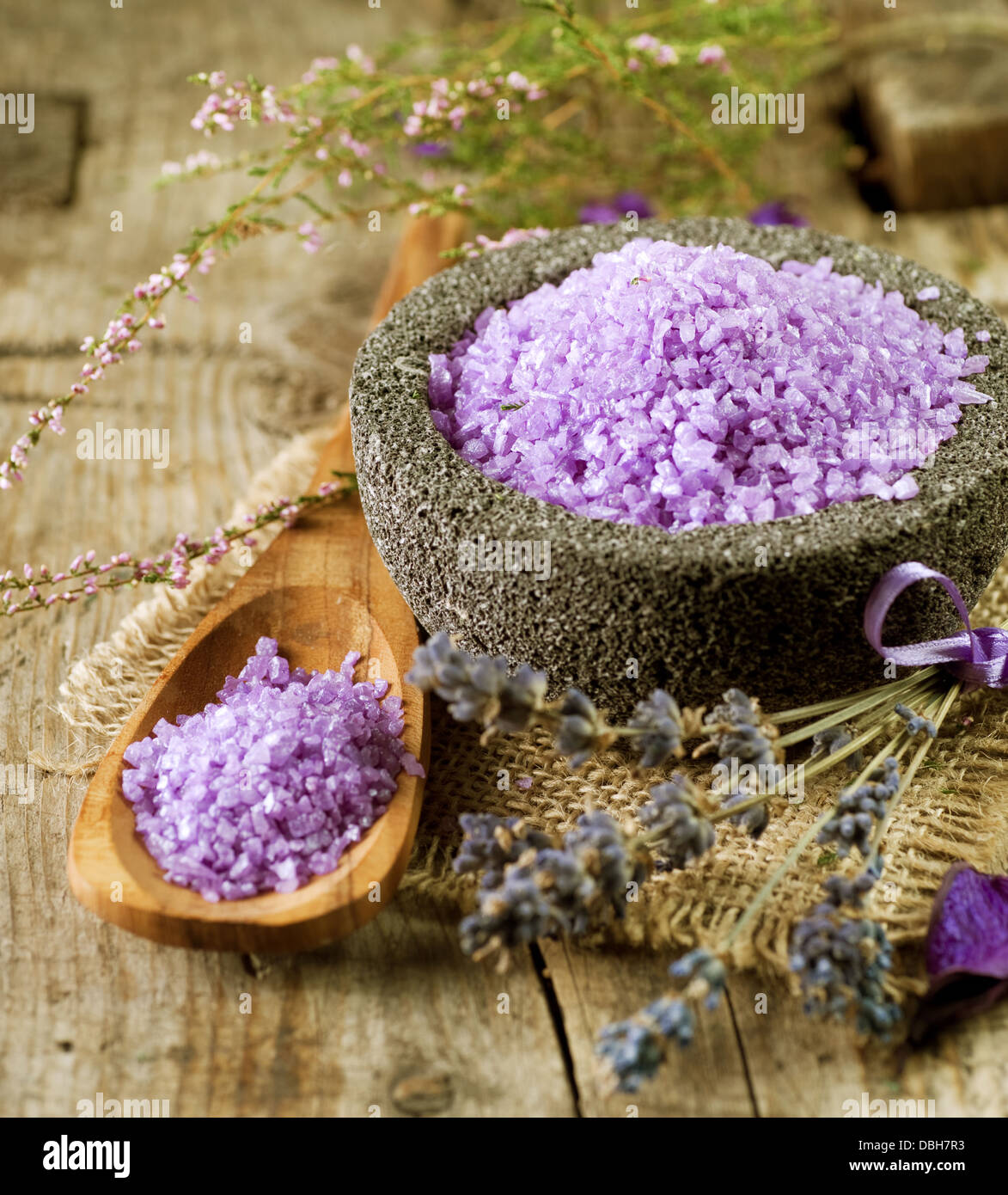Spa Lavender Salt. Aromatherapy Stock Photo - Alamy