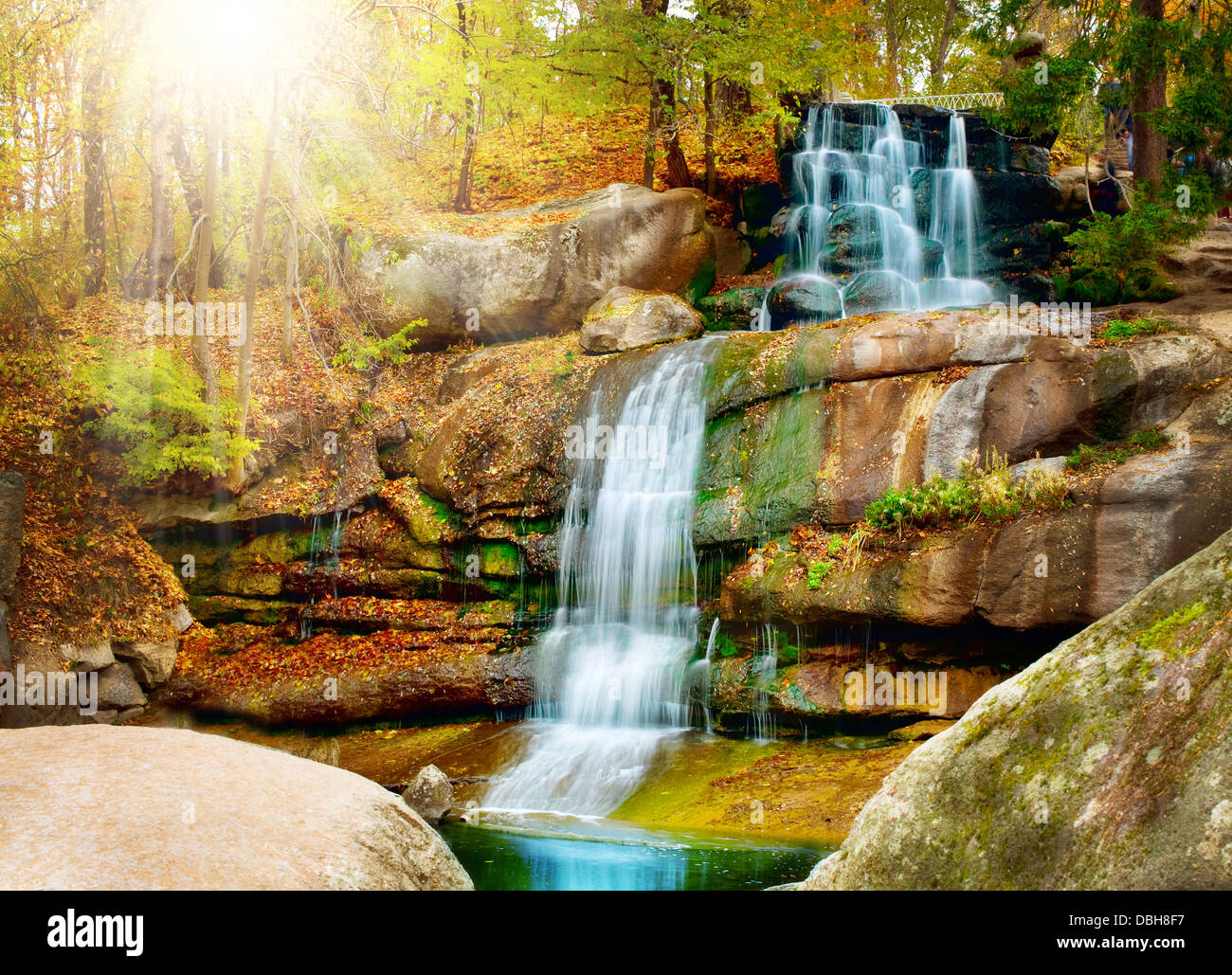 Waterfall in forest Stock Photo - Alamy