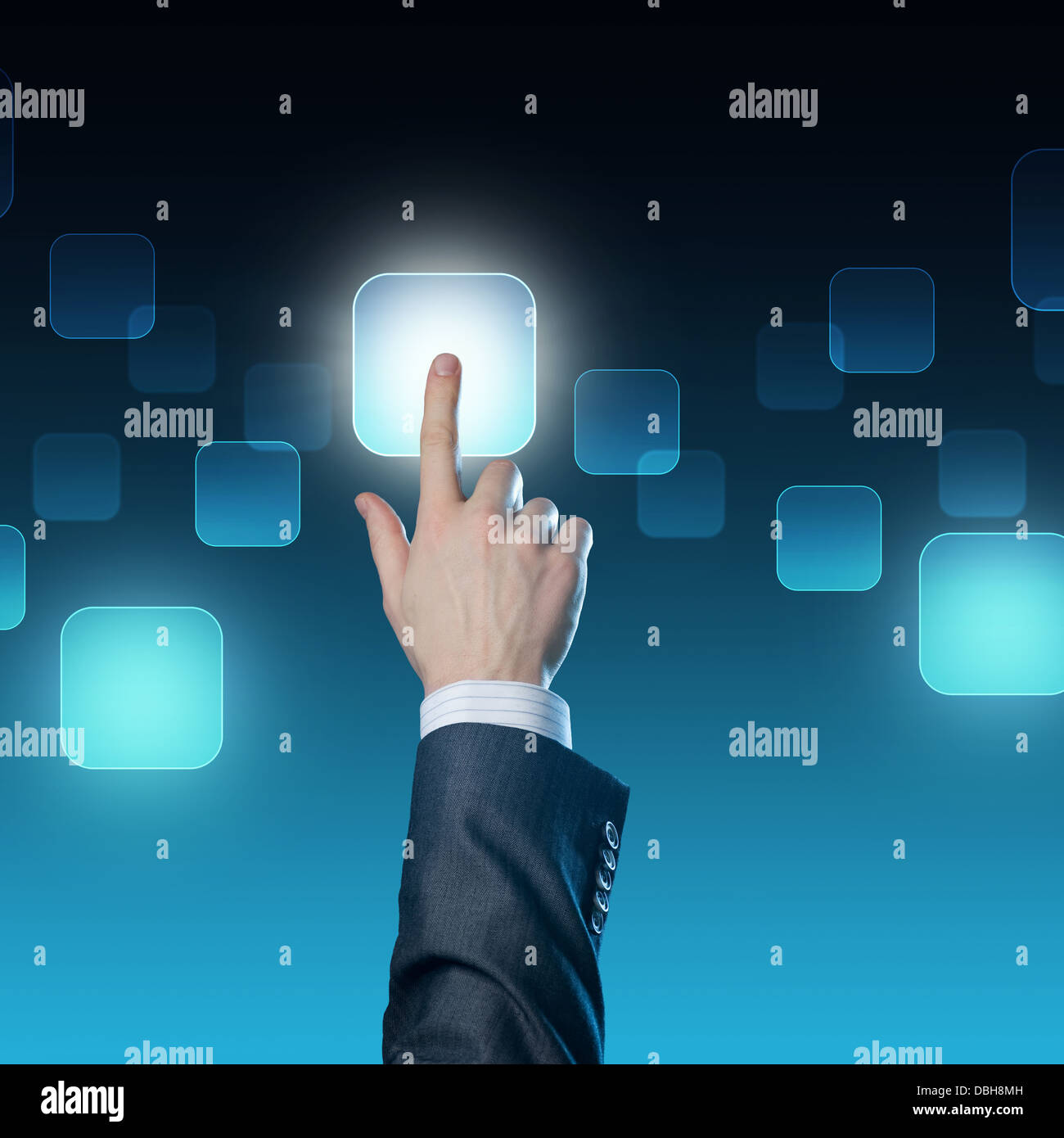Man's Hand Pushing the Button Stock Photo - Alamy