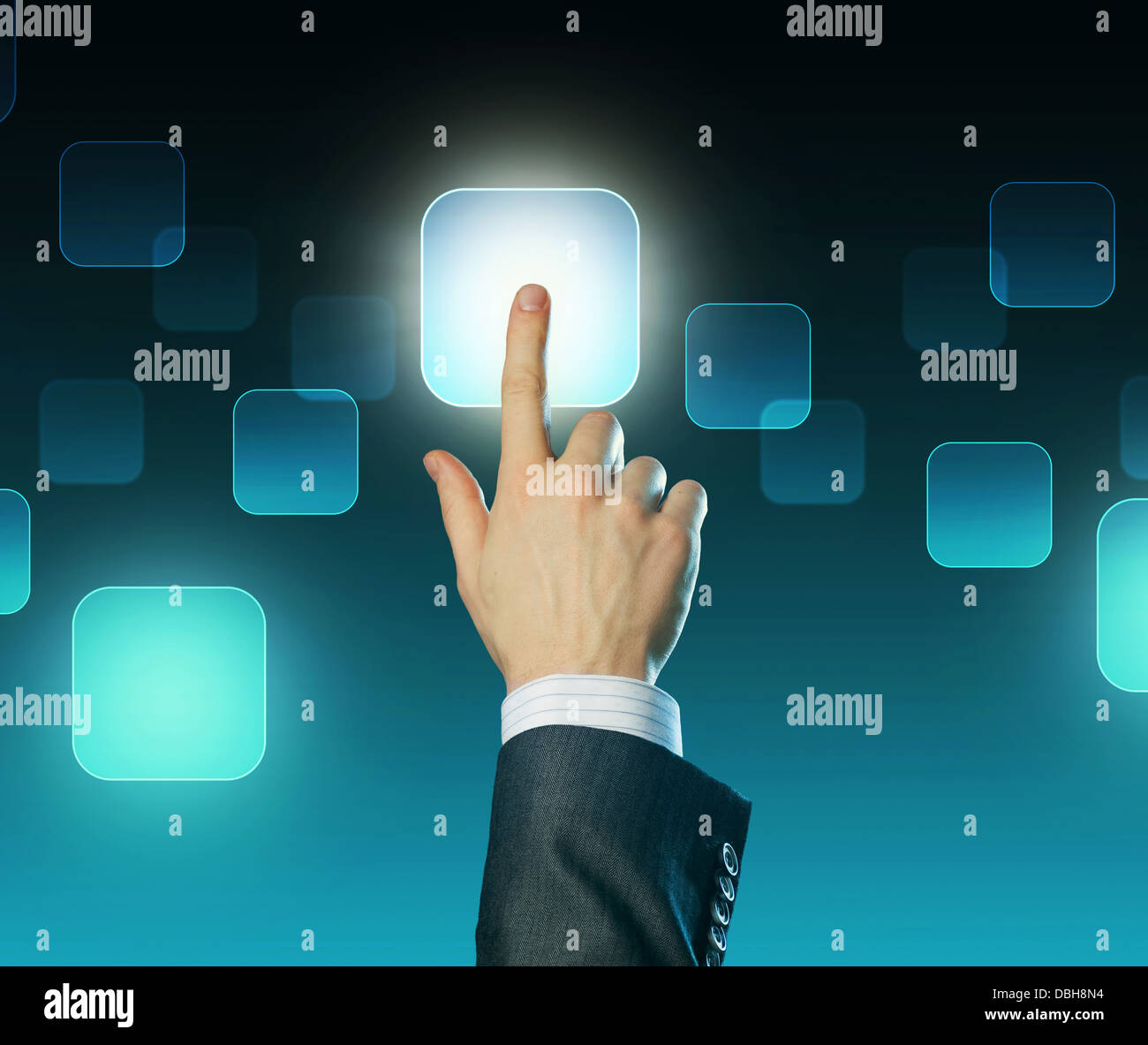 Man's hand pushing the button. Choice concept . Touchscreen Stock Photo ...