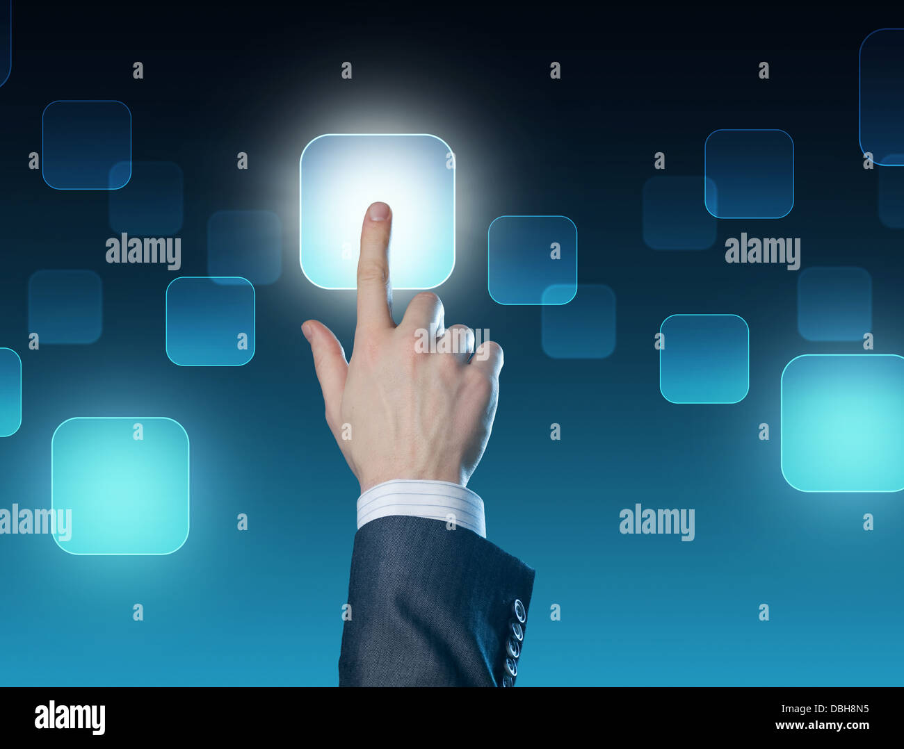Man's Hand Pushing the Button Stock Photo - Alamy