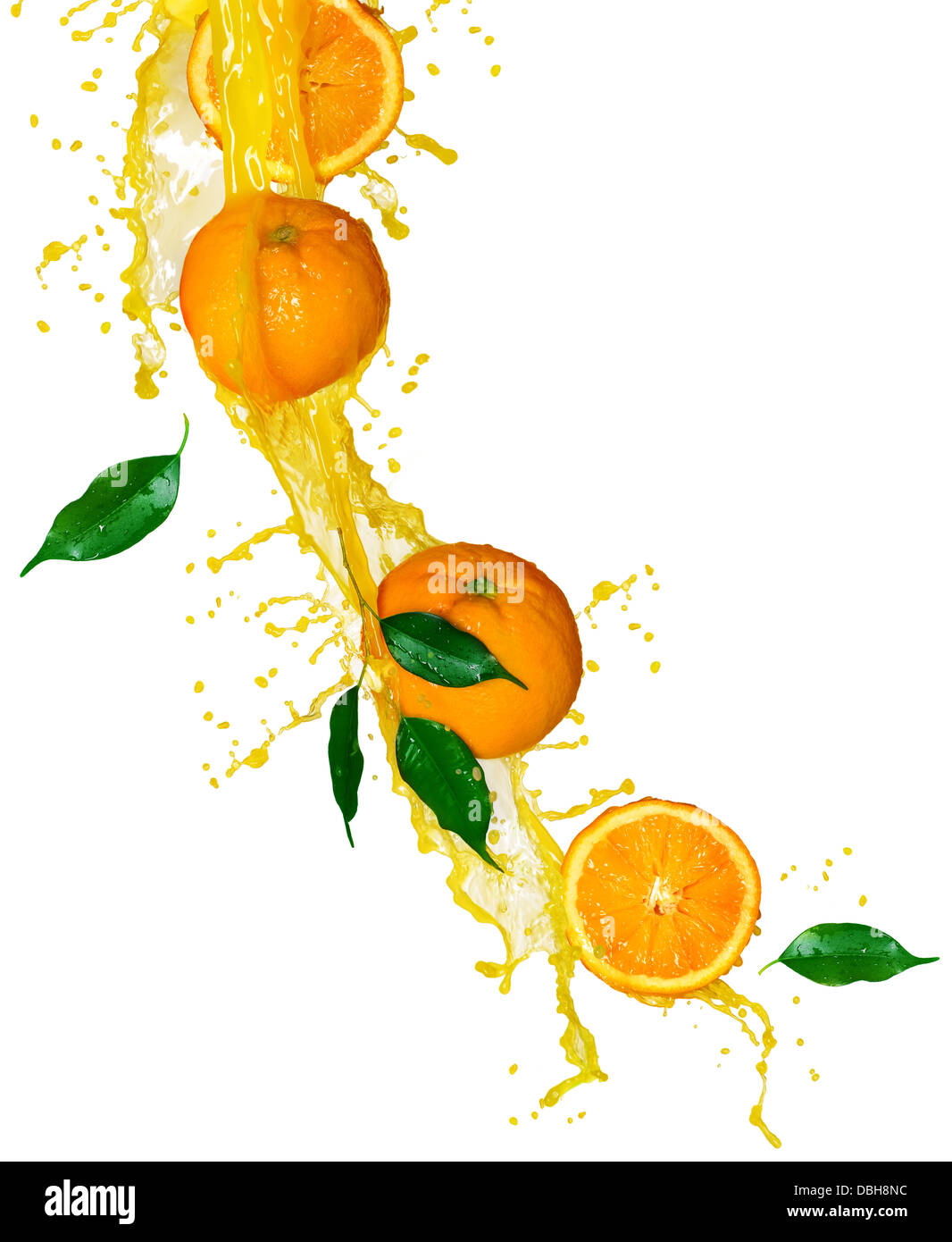 Orange fruits and Splashing Juice over white Stock Photo - Alamy