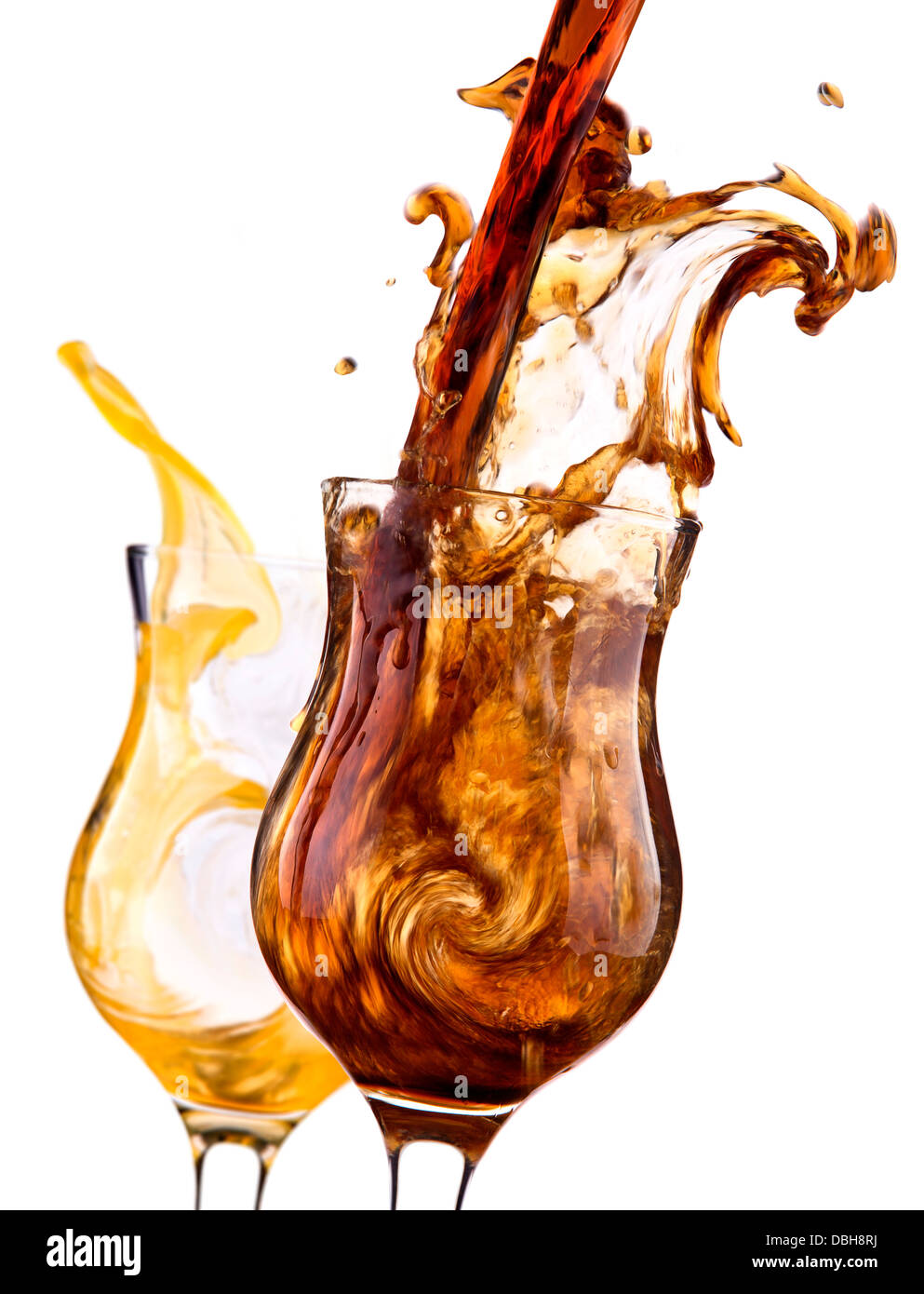 pair of Fresh cola drink background with splash isolated on a white ...