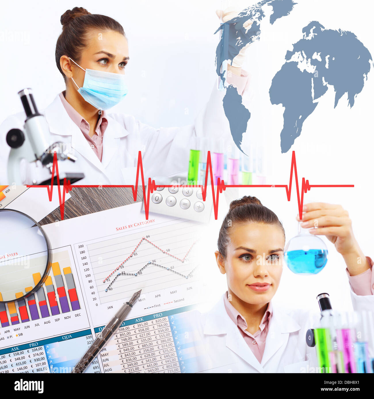 Collage with scientist in laboratory Stock Photo - Alamy