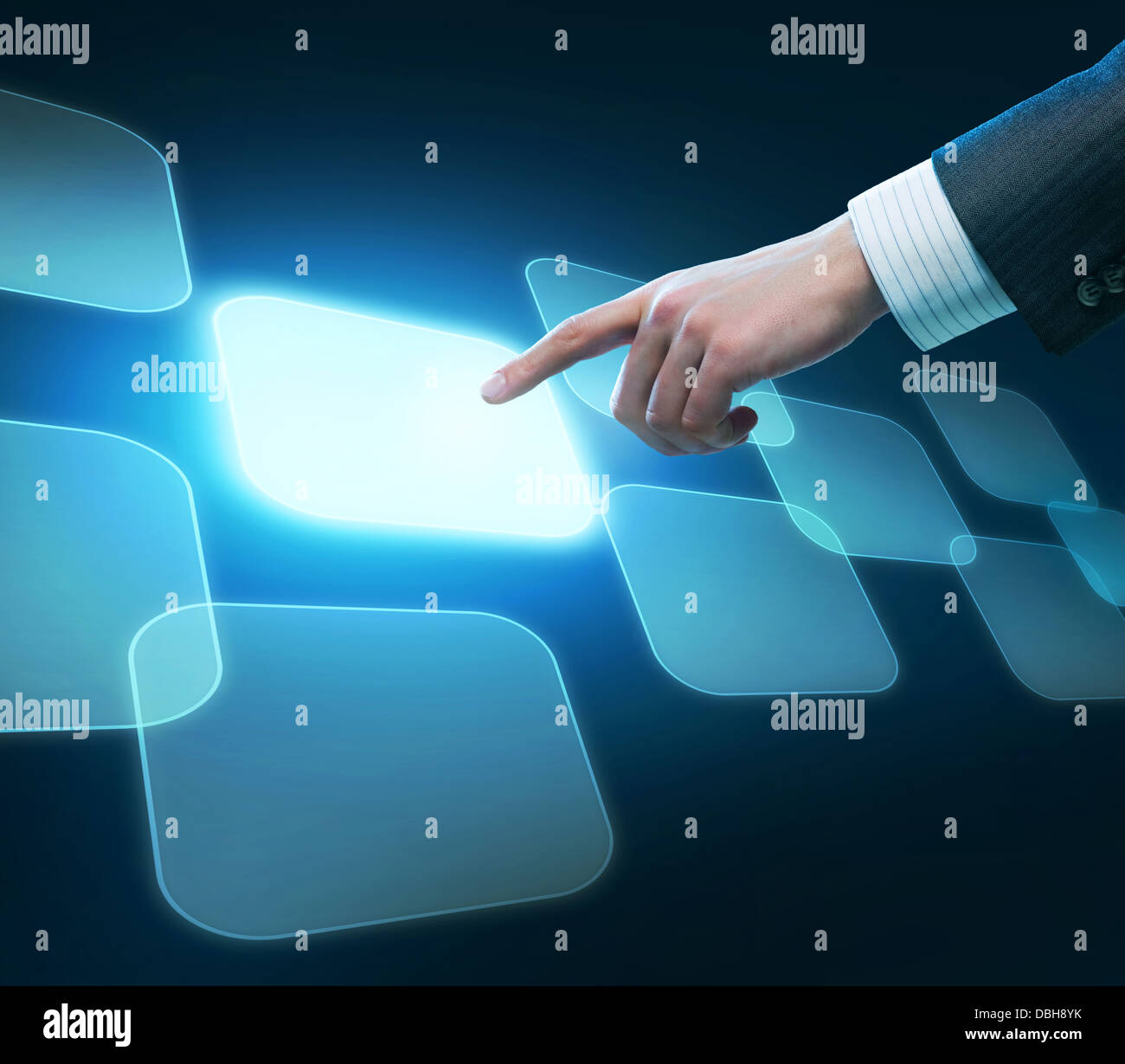 Man's hand pushing the button. Choice concept Stock Photo - Alamy