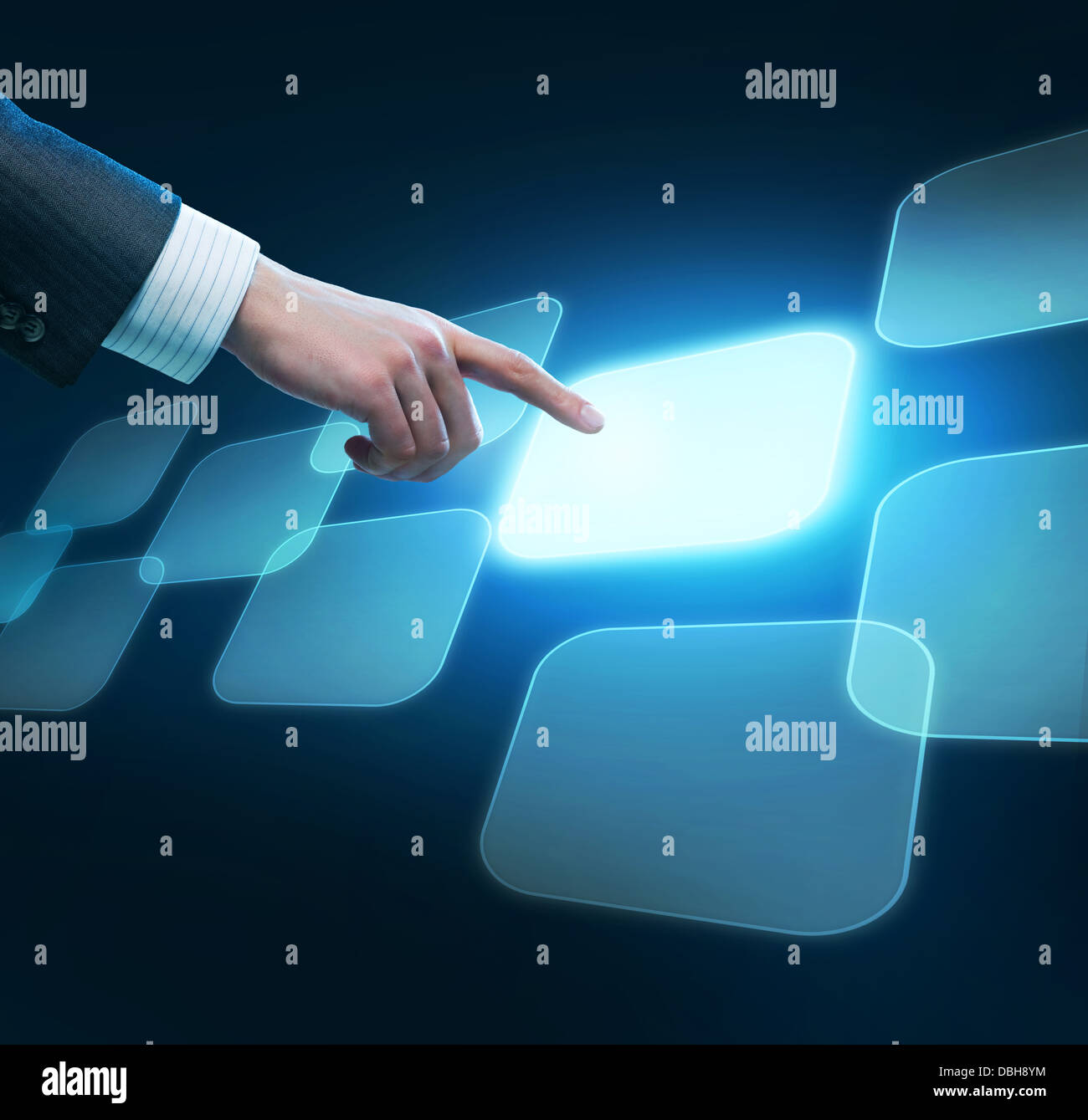 Man's hand pushing the button. Choice concept Stock Photo - Alamy
