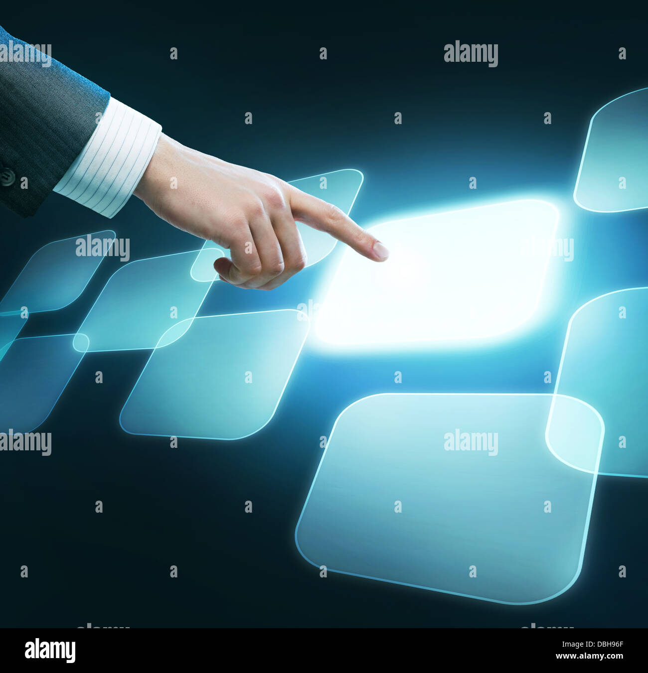 Hand pushing the button.Touchscreen. Choice concept Stock Photo - Alamy