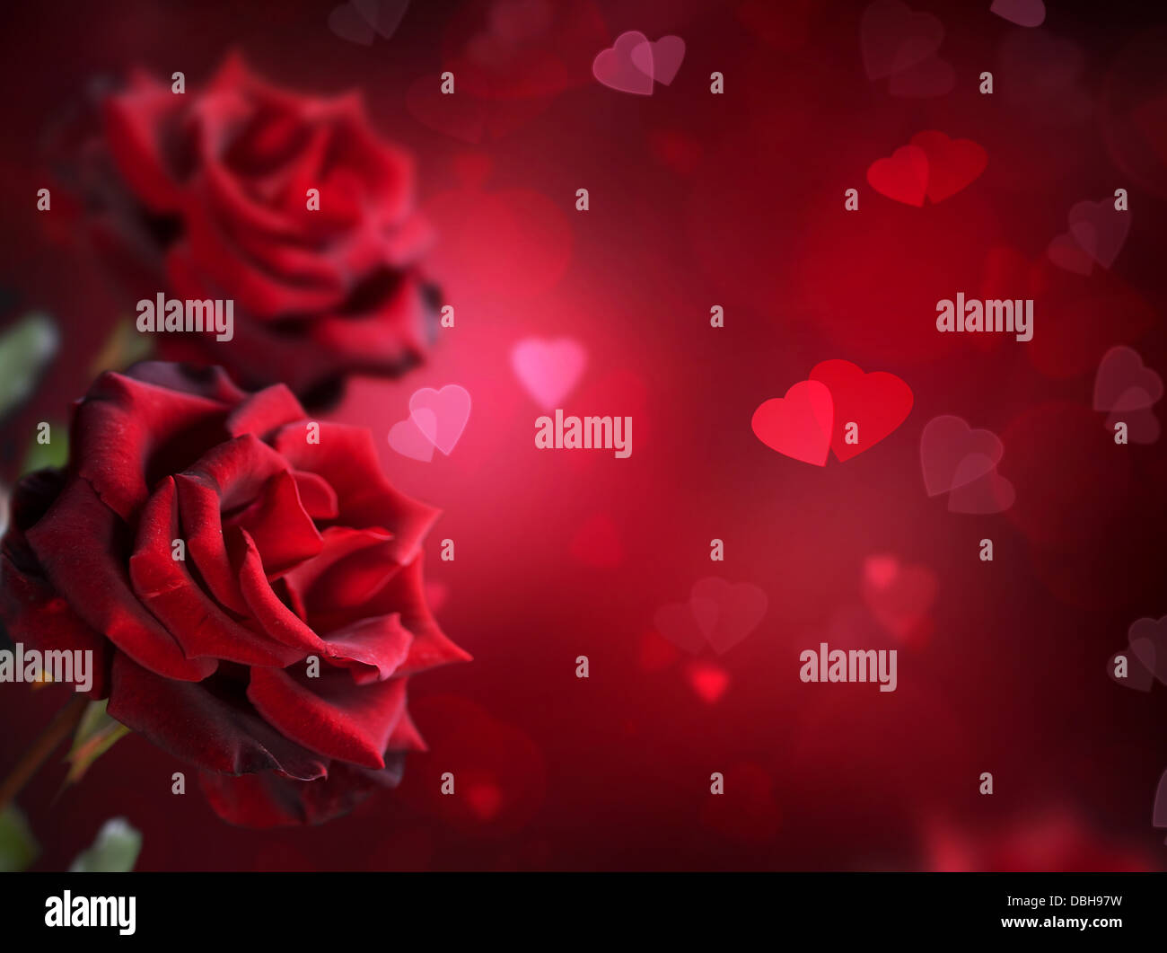 Valentine or Wedding Card. Roses and Hearts Stock Photo - Alamy