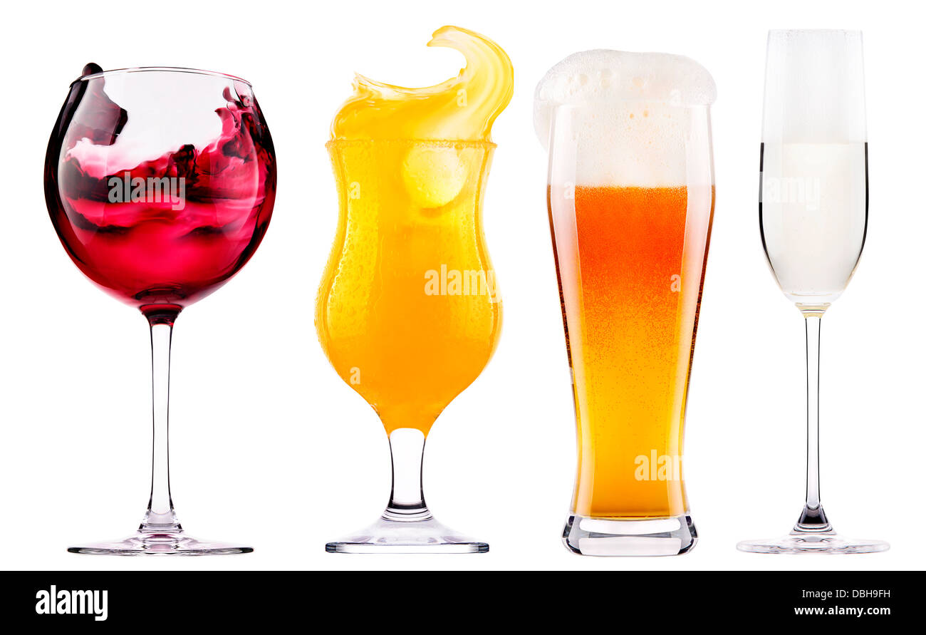 Collection of different images of alcohol isolated - cola,beer,wine ...