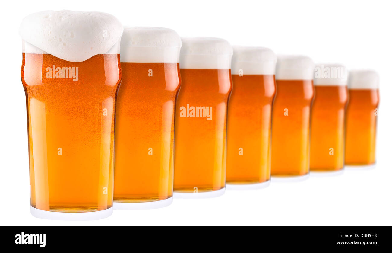 Frosty fresh beer collection with foam isolated background Stock Photo ...