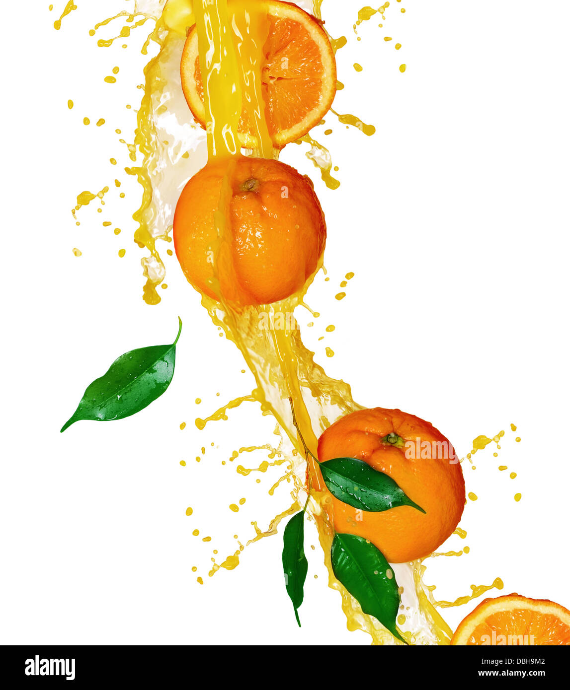 Orange fruits and Splashing Juice over white Stock Photo - Alamy