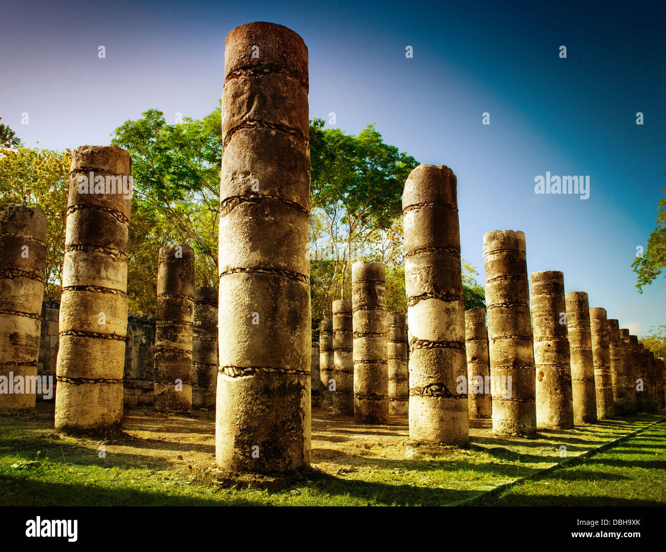 Chichen Itza, Columns in the Temple of a Thousand Warriors Stock Photo ...
